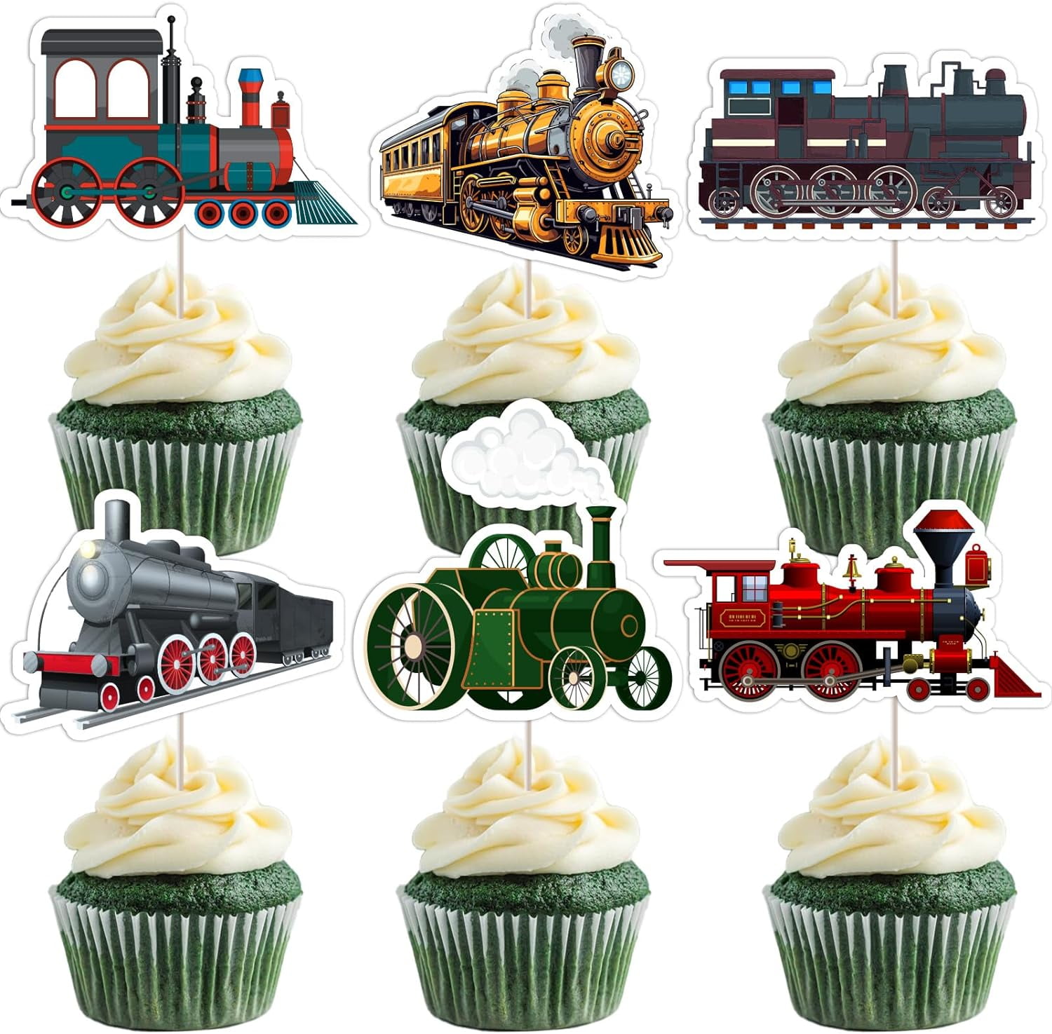 36Pcs Train Cupcake Topper, Retro Train Birthday Baby Shower Party ...