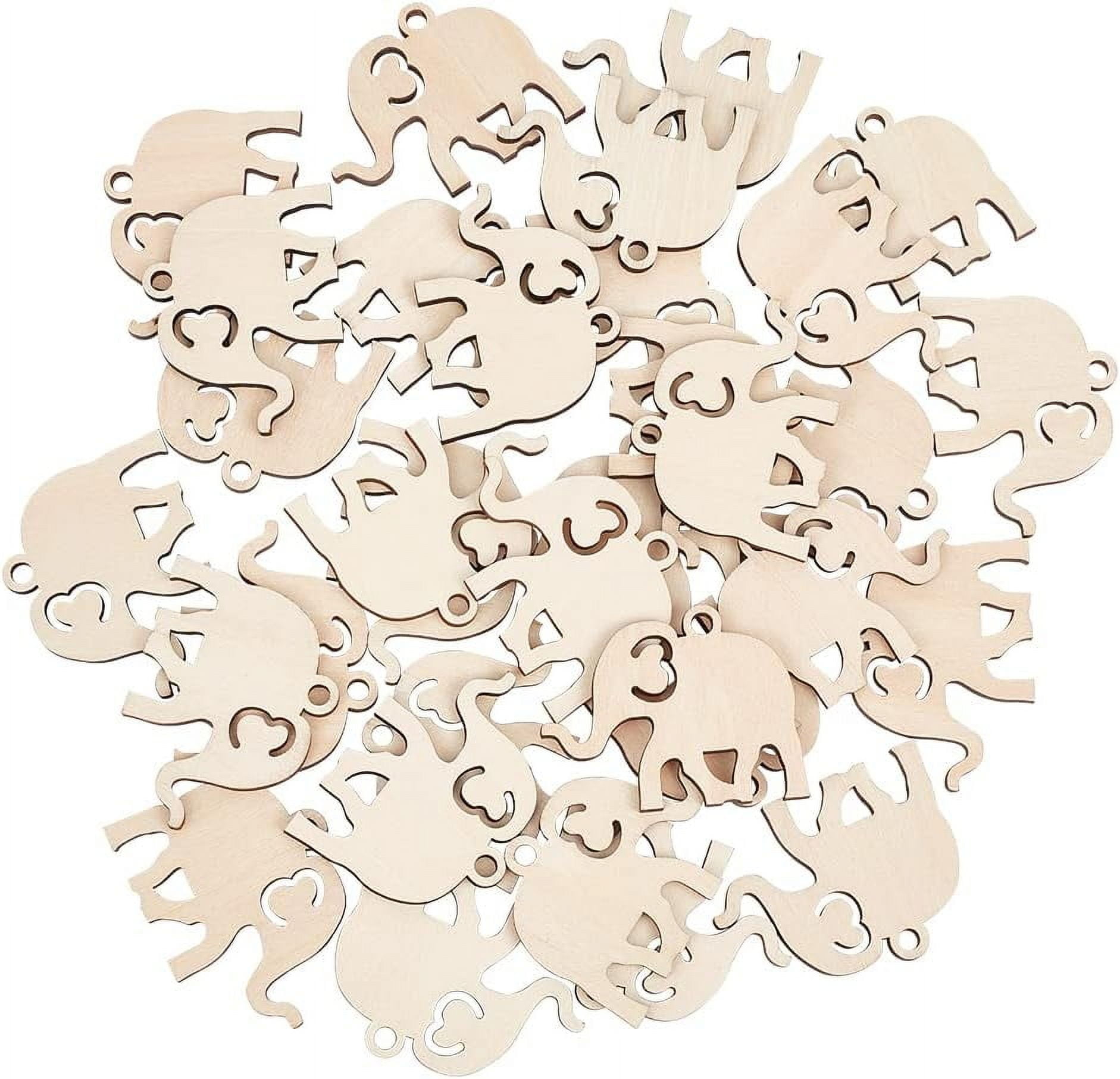 36Pcs Unfinished Wooden Elephant Craft Natural Blank Wood Elephant ...