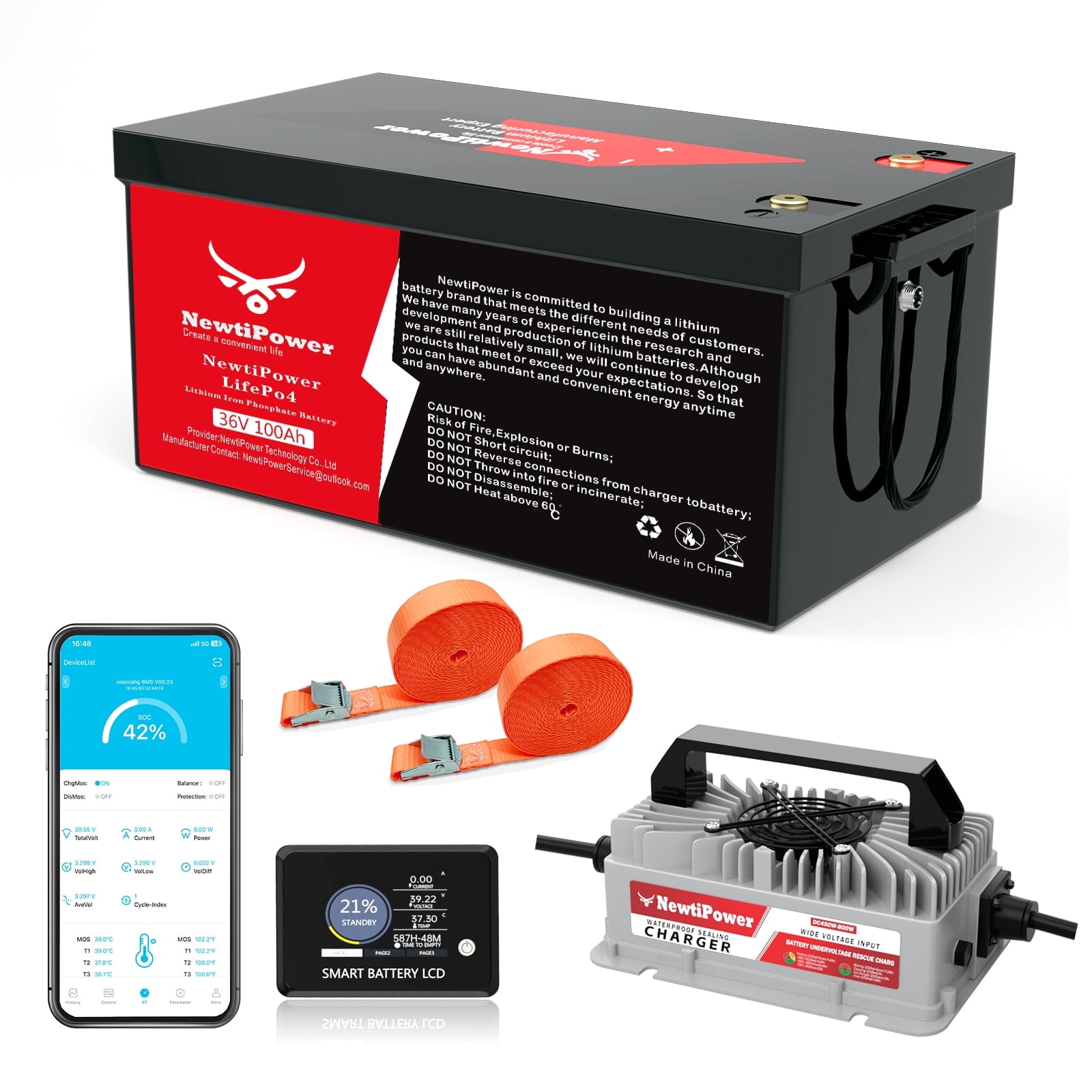 36V 100Ah LiFePO4 Lithium Battery 2000A BMS,NewtiPower 10000+ Deep ...