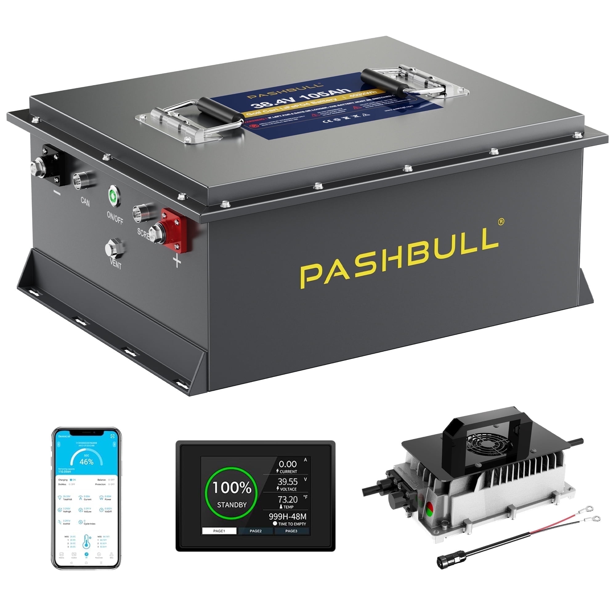 PASHBULL 36V 105Ah Lithium Golf Cart Battery, 6000+ Cycles, Smart 300A ...