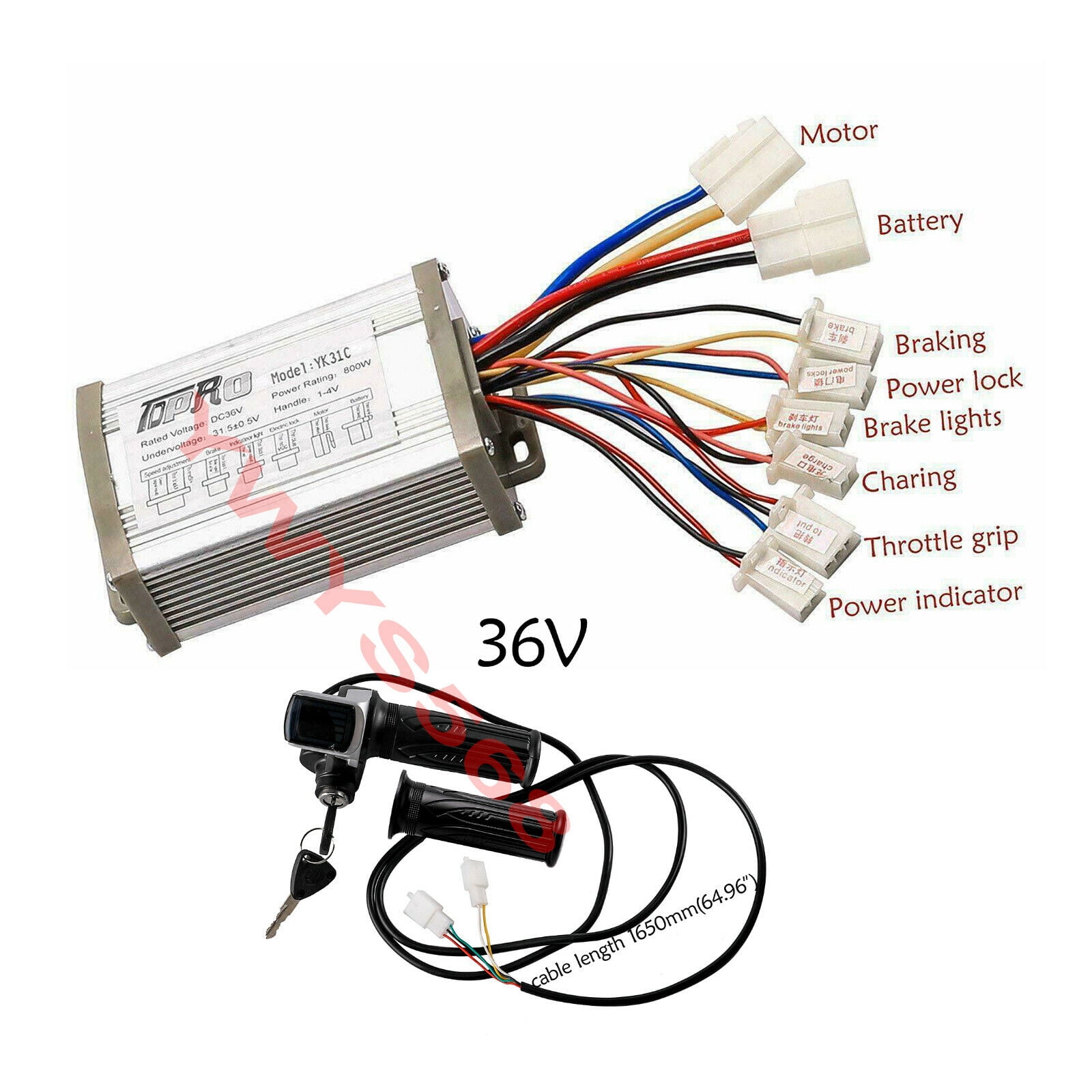 36V 800W Brush Speed Controller Throttle Power Indicator Ignition E ...