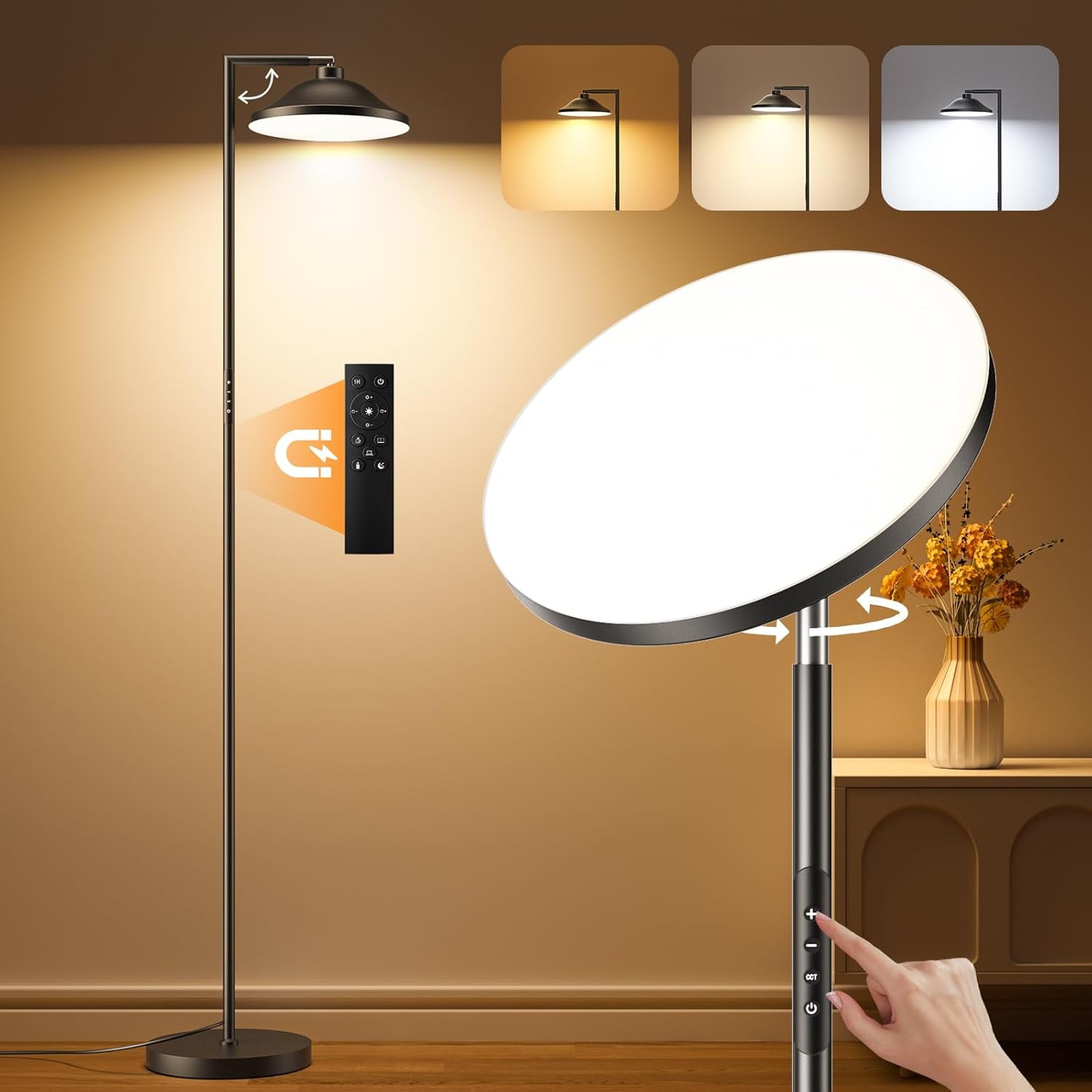 36W Bright Floor Lamps for Living Room, 2 in 1 LED Torchiere Floor ...