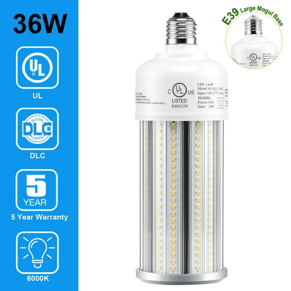 36W E39 LED Corn Light Bulb Warehouse Street Lighting 6000K Parking Lot Fan Lamp - Walmart.com
