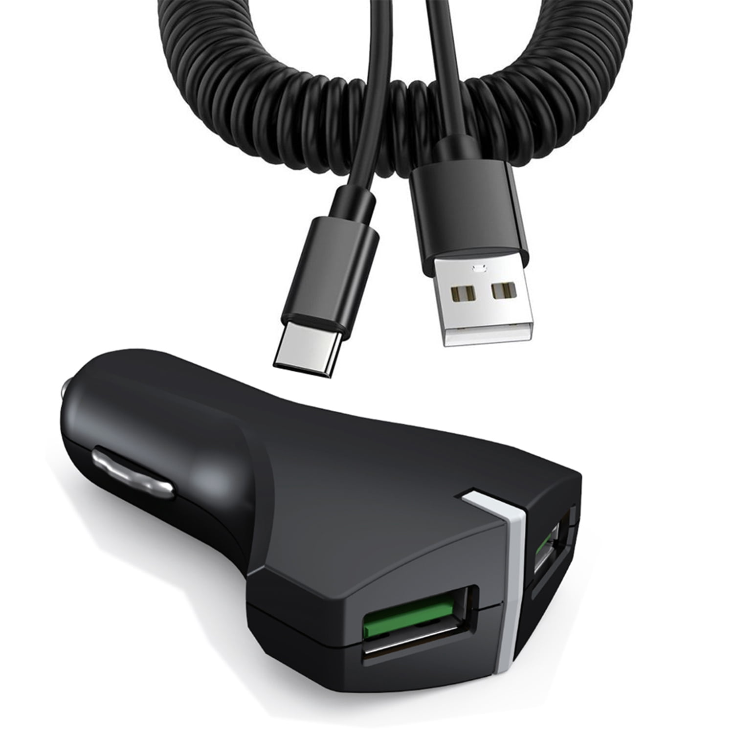 36W Fast Car Charger for BLU S91/Pro - 2-Port USB Coiled Cable Type-C ...