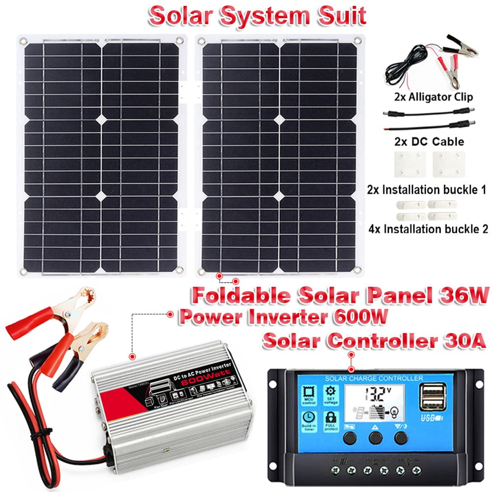 36W Folding Solar Panel with Four USB Charger+600W Power Inverter+30A ...