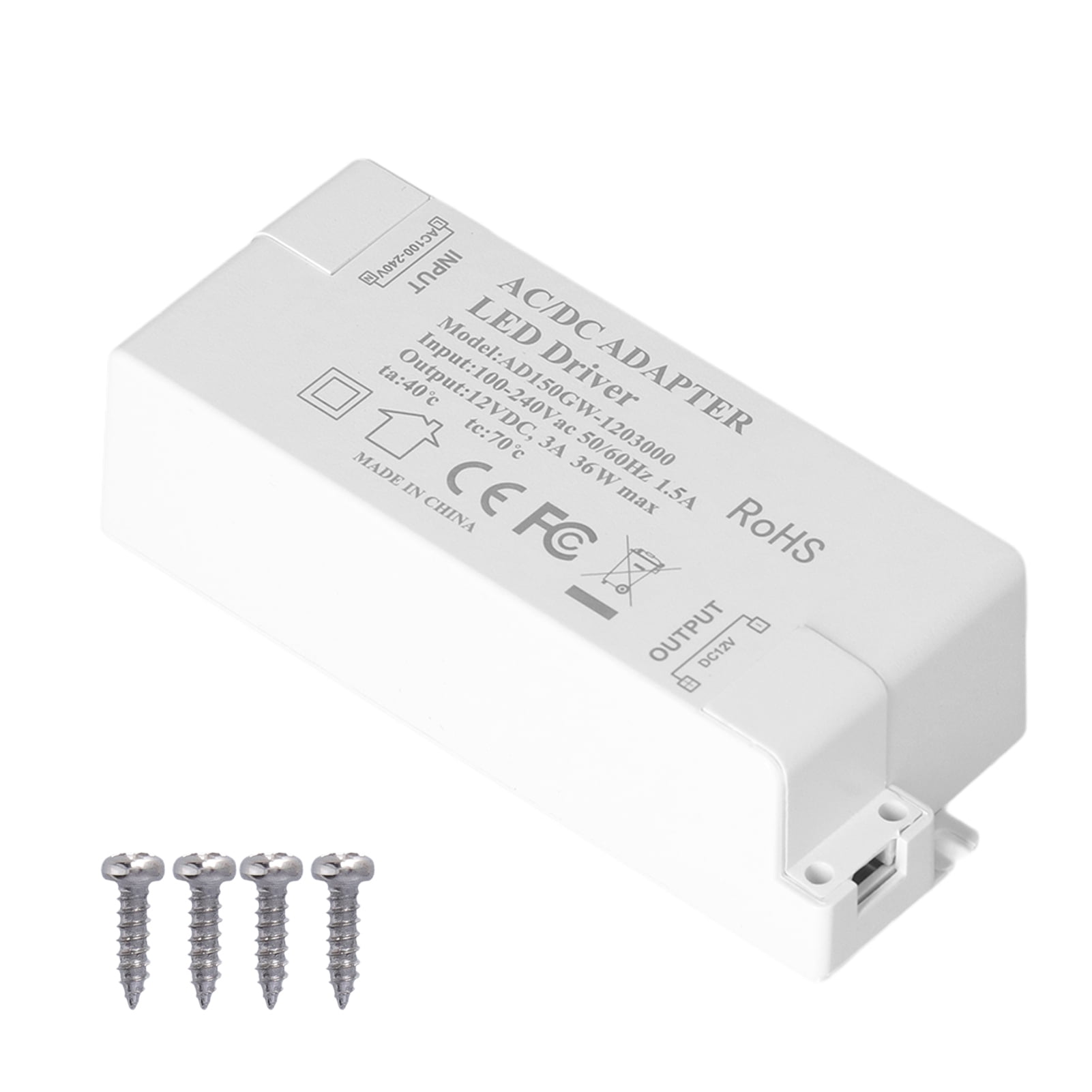 36W LED Driver Input AC100-240V Output DC12V 3A DIY Indoor Lamp Driver ...