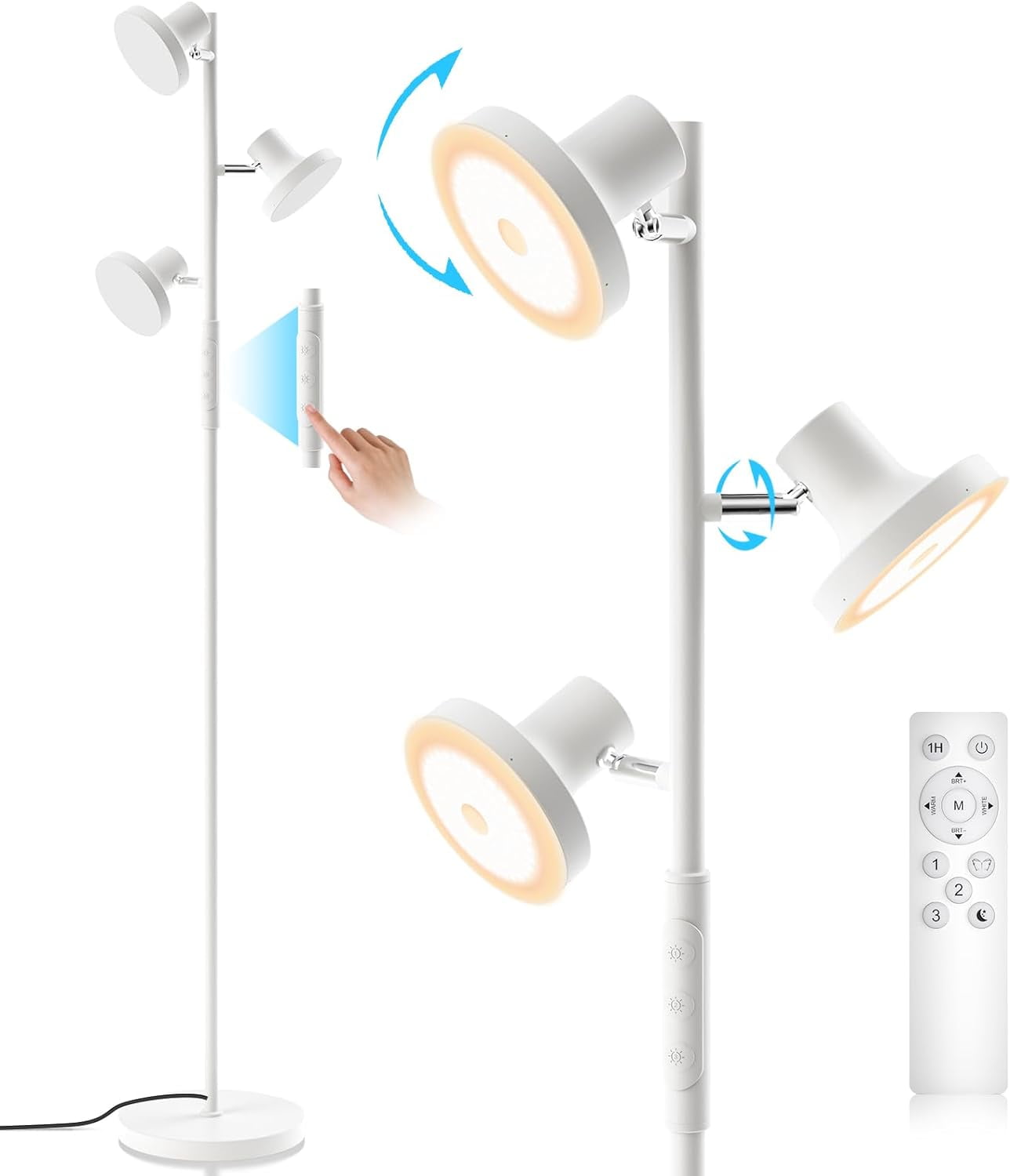 36W LED Tree Floor Lamp, Modern Dimmable Standing Lamp with Remote ...