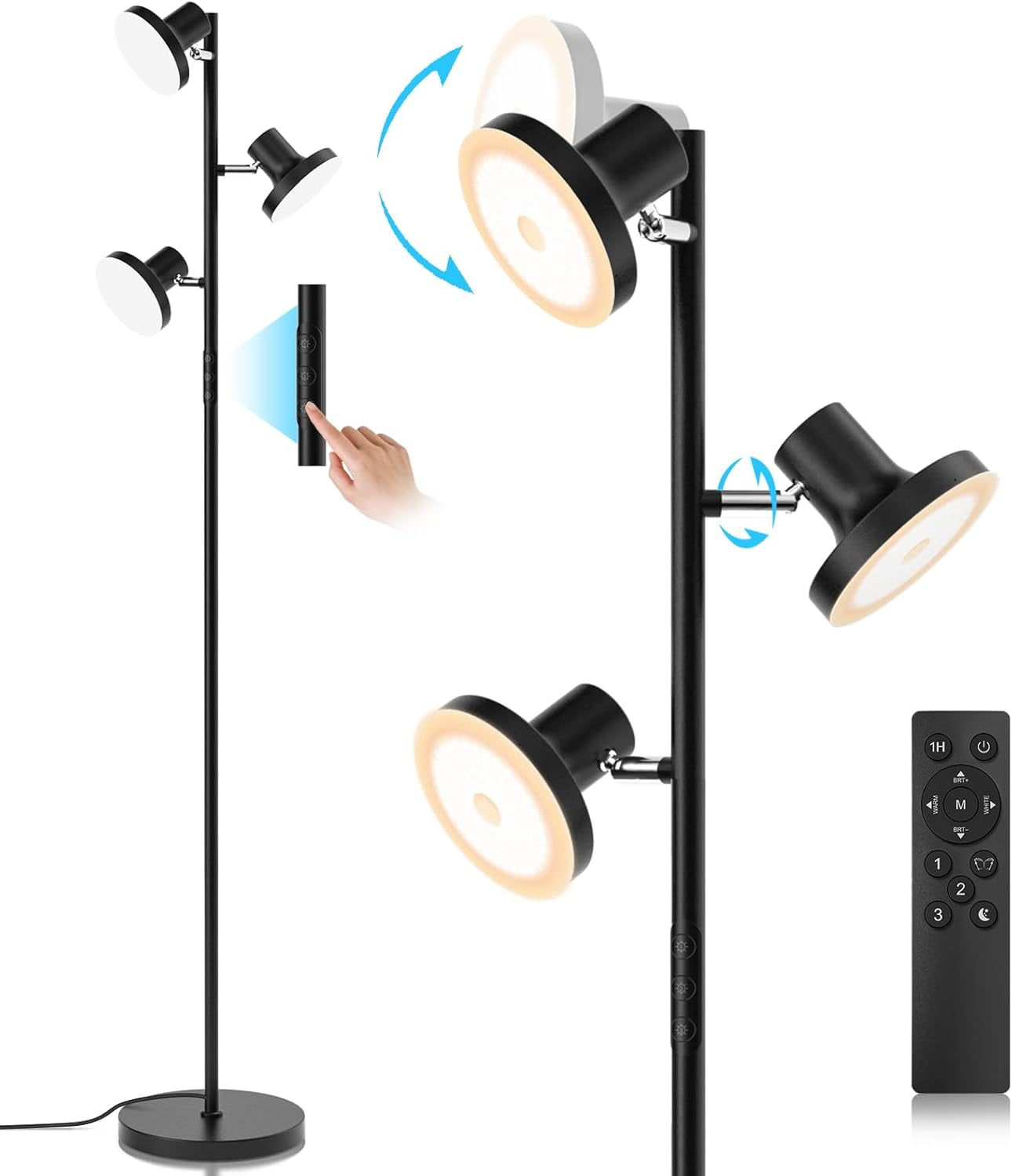 36W LED Tree Floor Lamp, Modern Dimmable Standing Lamp with Remote ...