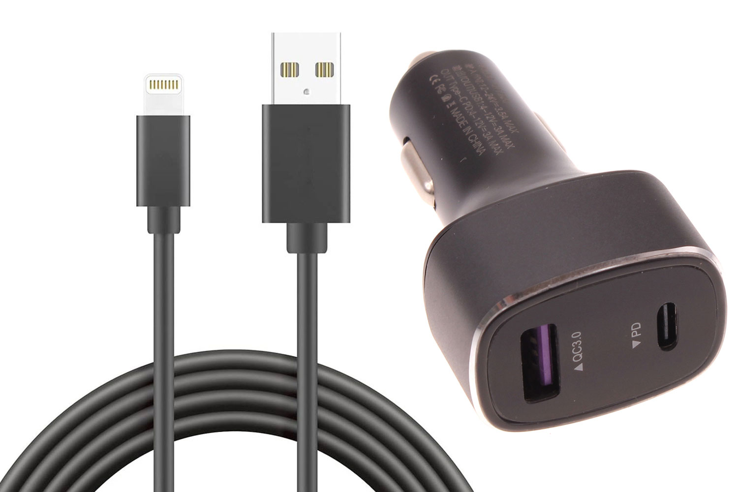 36W PD Fast Car Charger USB Cable for iPhone SE (2020)/SE (2022) - Long ...