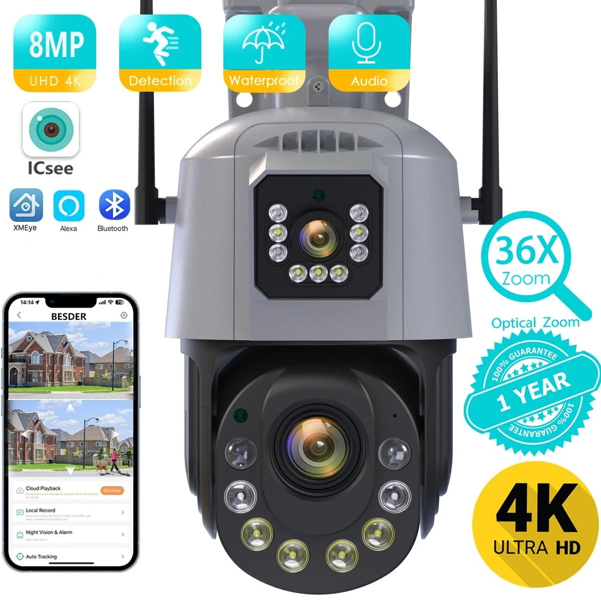 36X Optical Zoom 8MP WiFi PTZ Camera Outdoor Ai CCTV Camera Audio 120M IR Night Vision IP Camera ...