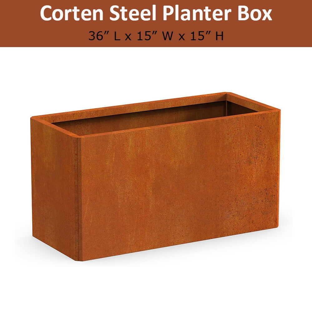 36X15X15-inch Corten Steel Planter Large Rectangular Planter Box Rustic ...