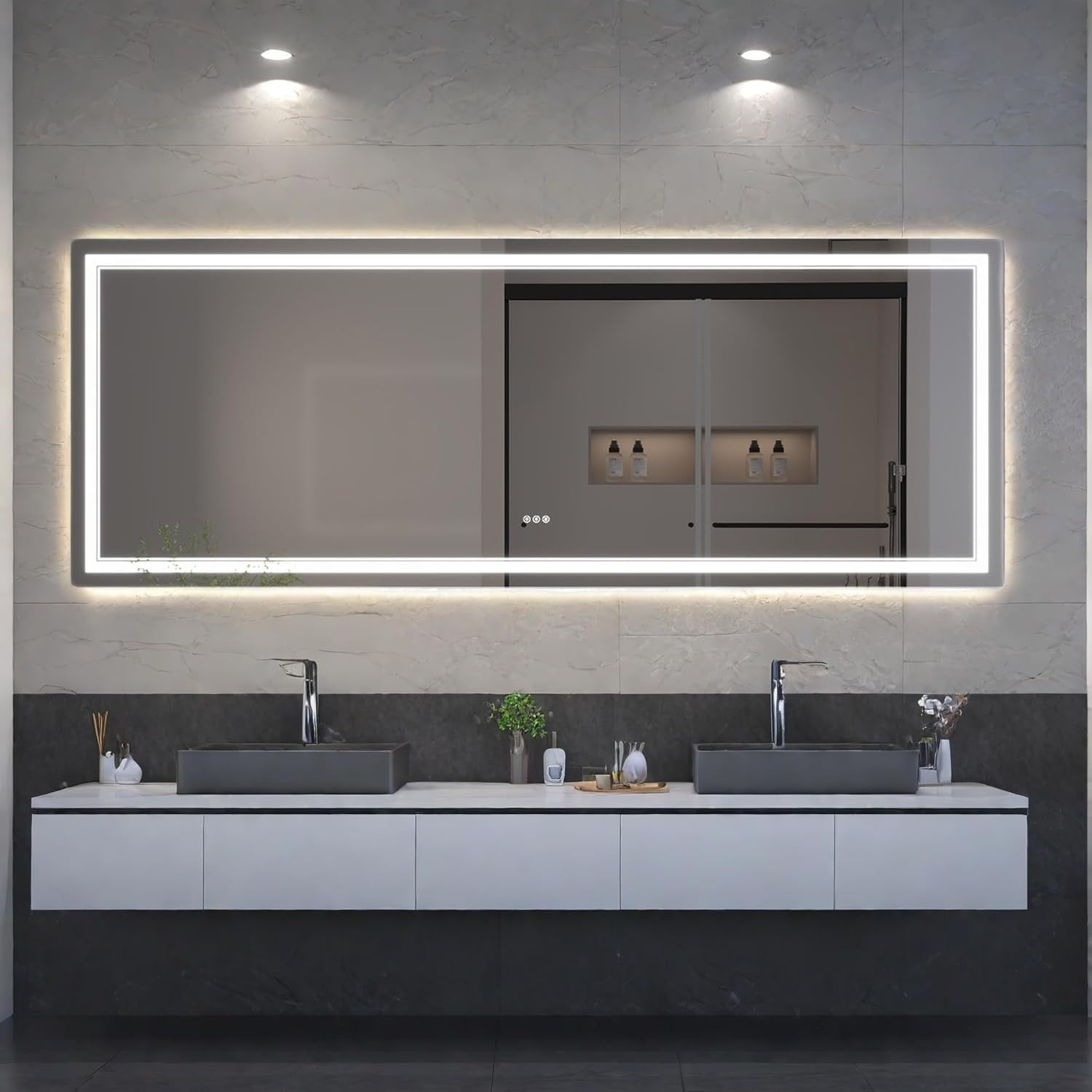 36X96 LED Bathroom Mirror with Lights, Wall-Mounted Mirror with Anti ...
