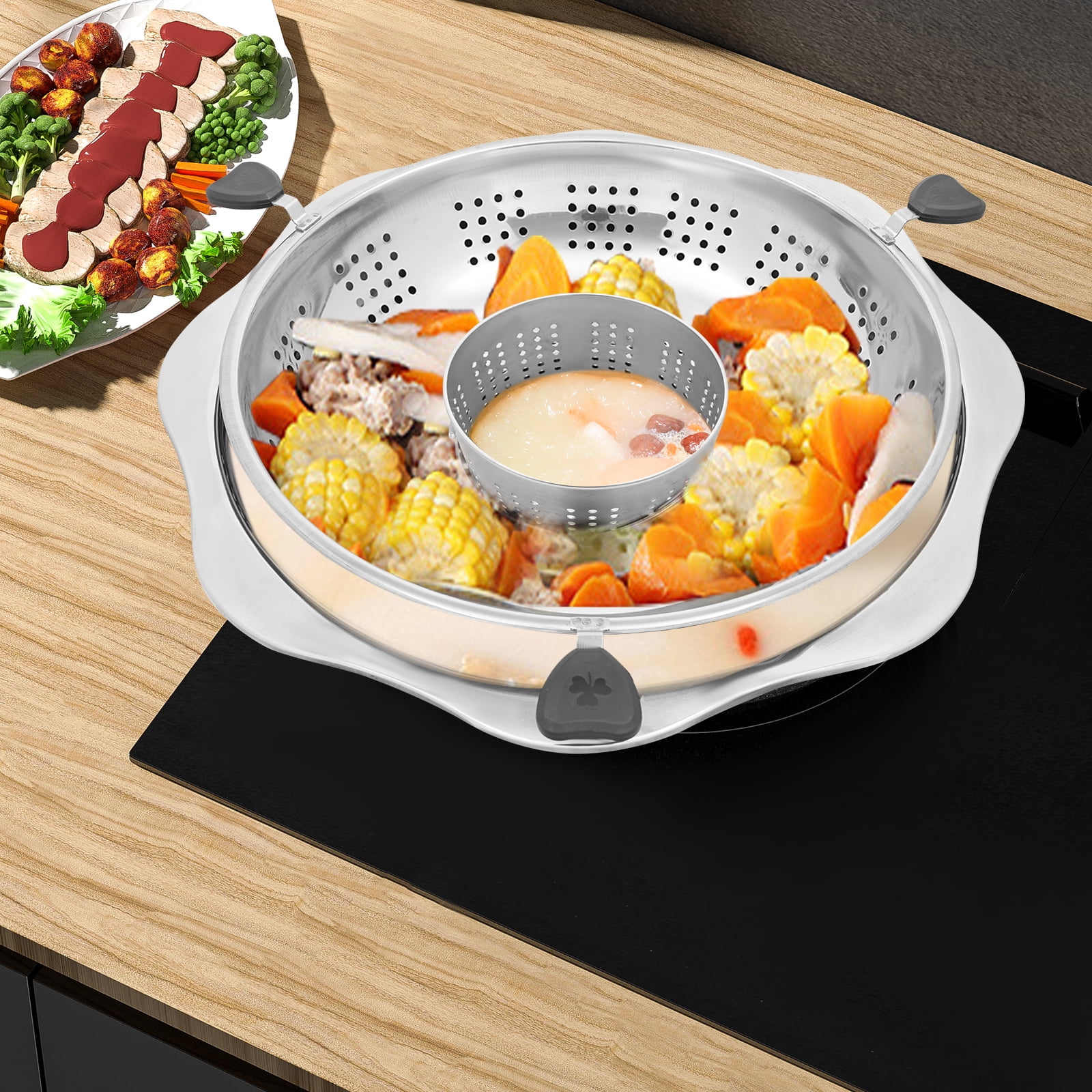 36cm Rotary Hot Pot with Lifting Filter Grid 16.7in Stainless Steel, 8 ...