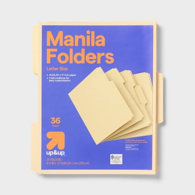 36ct Manila File Folders Top Tab, Non-Pronged, 12 Sheet Capacity, Brown ...