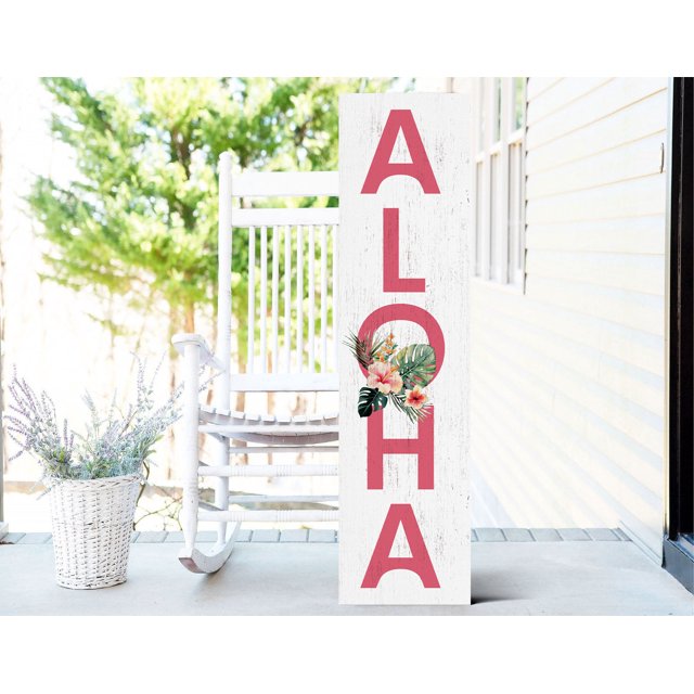 36in Aloha Porch Sign with Tropical Floral Pattern for Front Door ...