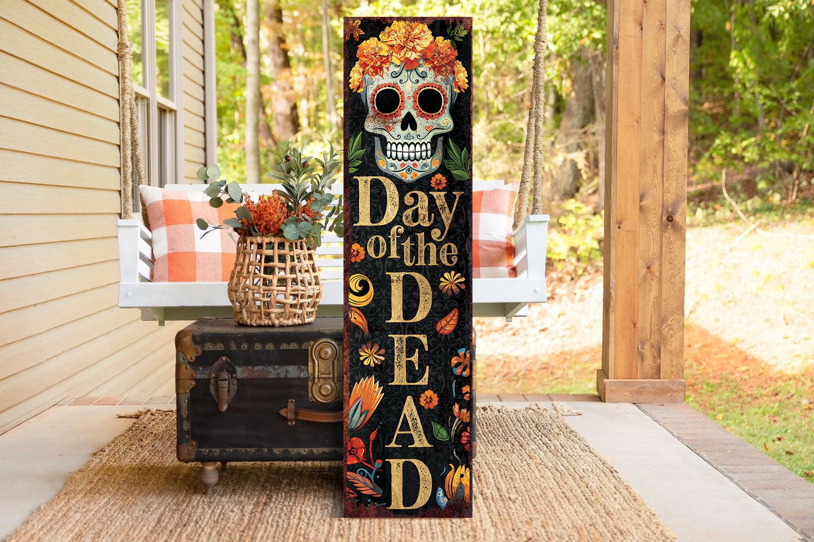 36in Day of the Dead Sugar Skull Porch Sign - Dia De Los Muertos Front ...