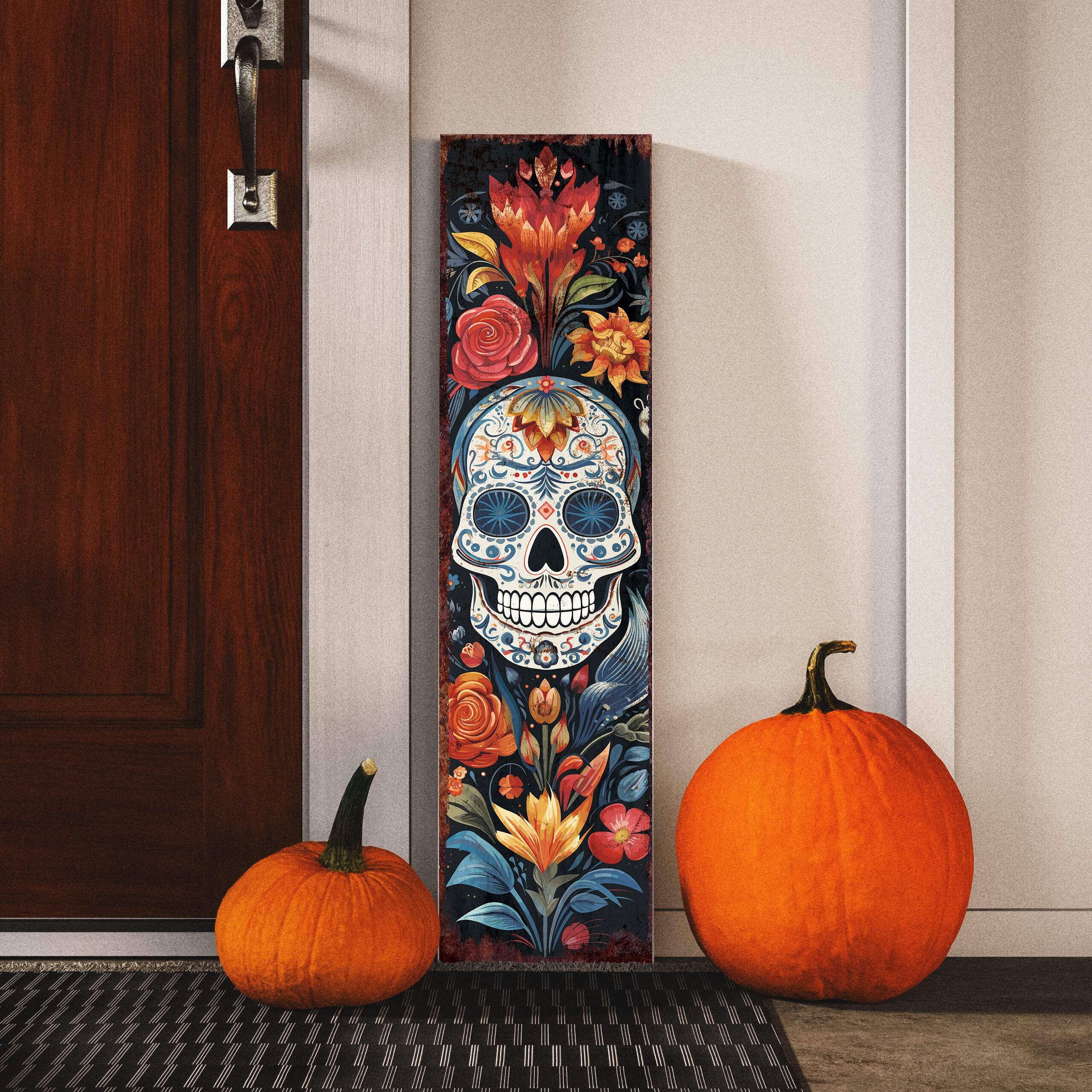 36in Dia De Los Muertos Sugar Skull Porch Sign - Front Porch Day of the ...