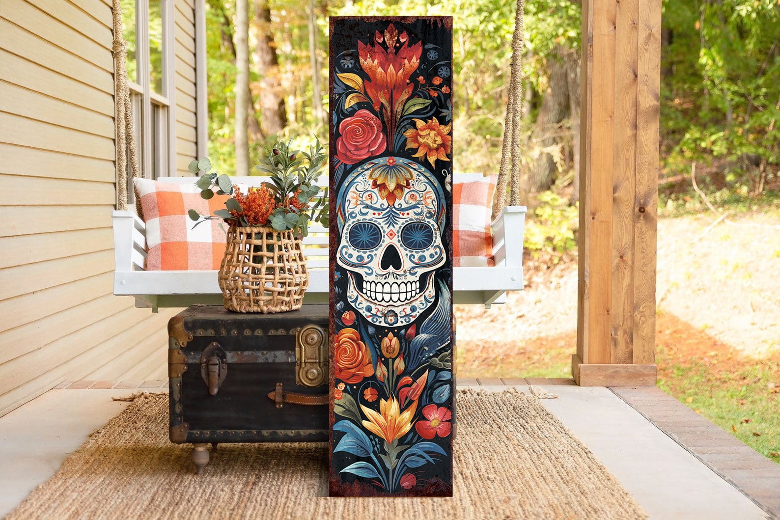 36in Dia De Los Muertos Sugar Skull Porch Sign - Front Porch Day of the ...