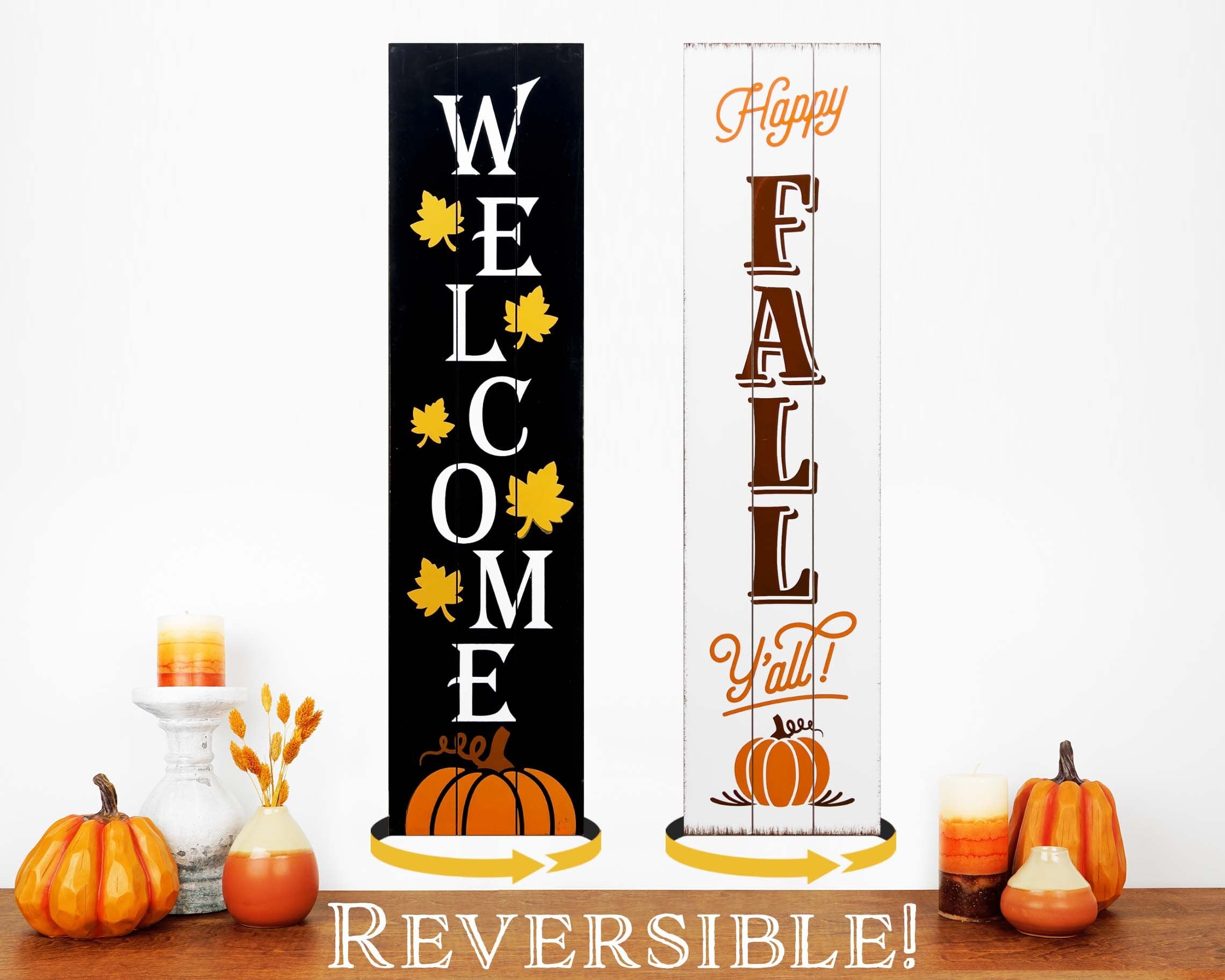 36in Fall Welcome Sign for Home Decor - Reversible Vertical Porch Sign ...