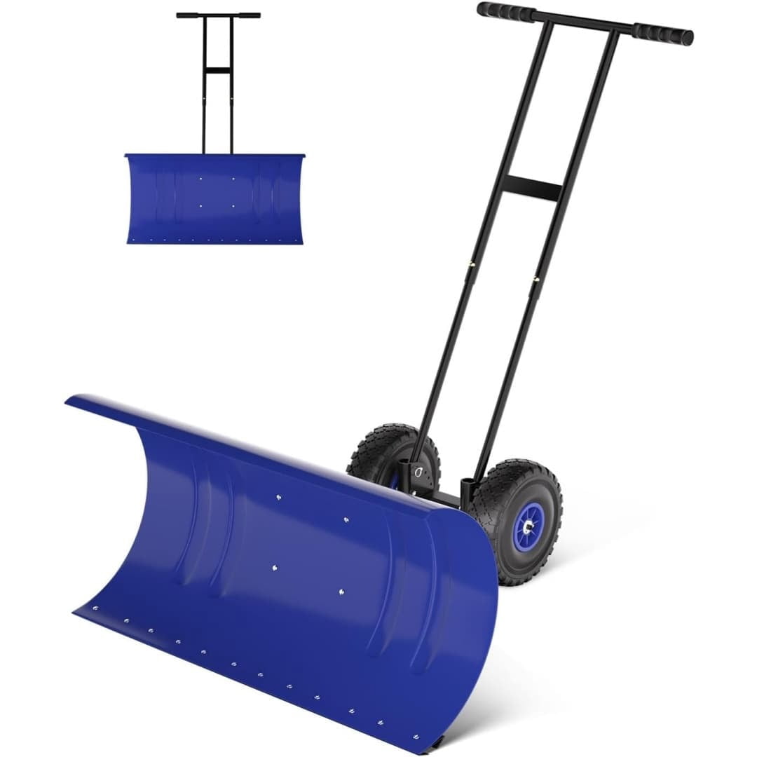 36in H-shaped Rod Snow Pusher with Wheels - Heavy Duty Steel Snow Plow ...