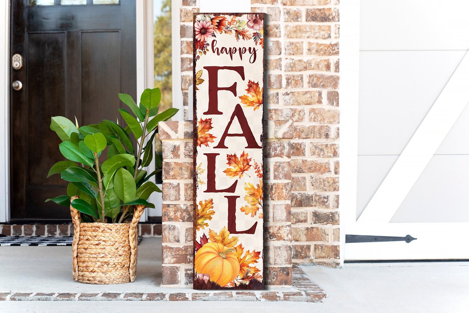 36in Happy Fall Porch Sign - Front Porch Fall Welcome Sign with Autumn ...