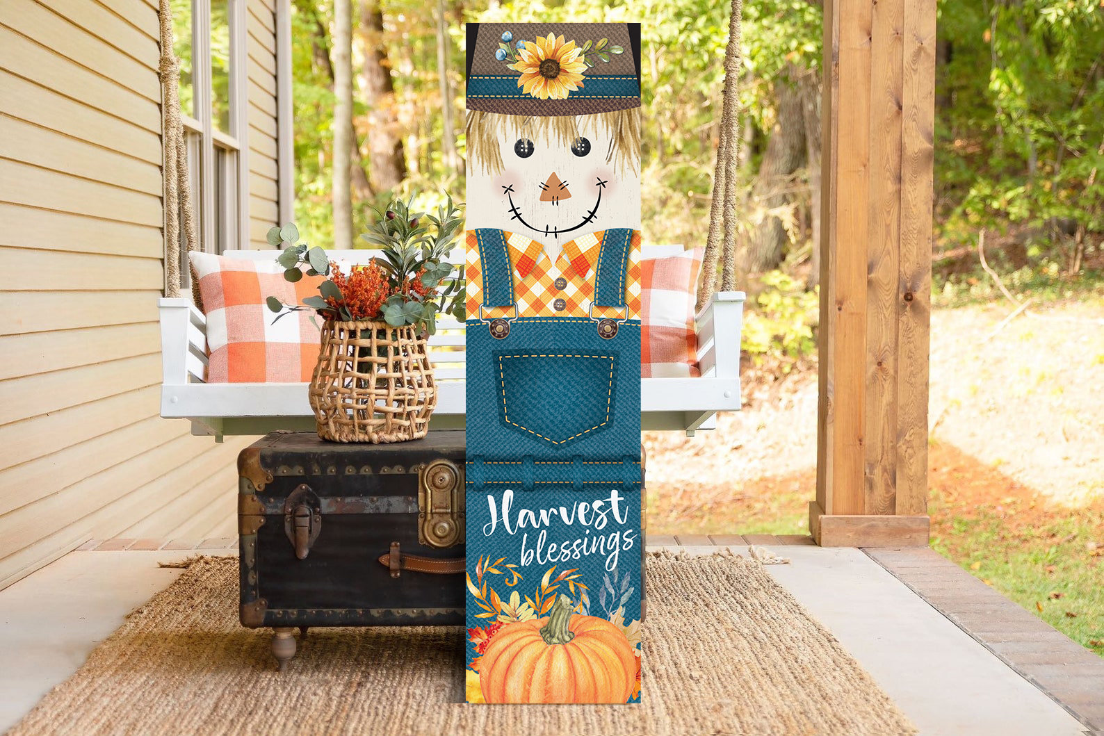 36in Harvest Blessings Scarecrow Outdoor Porch Sign - Fall Porch Leaner ...