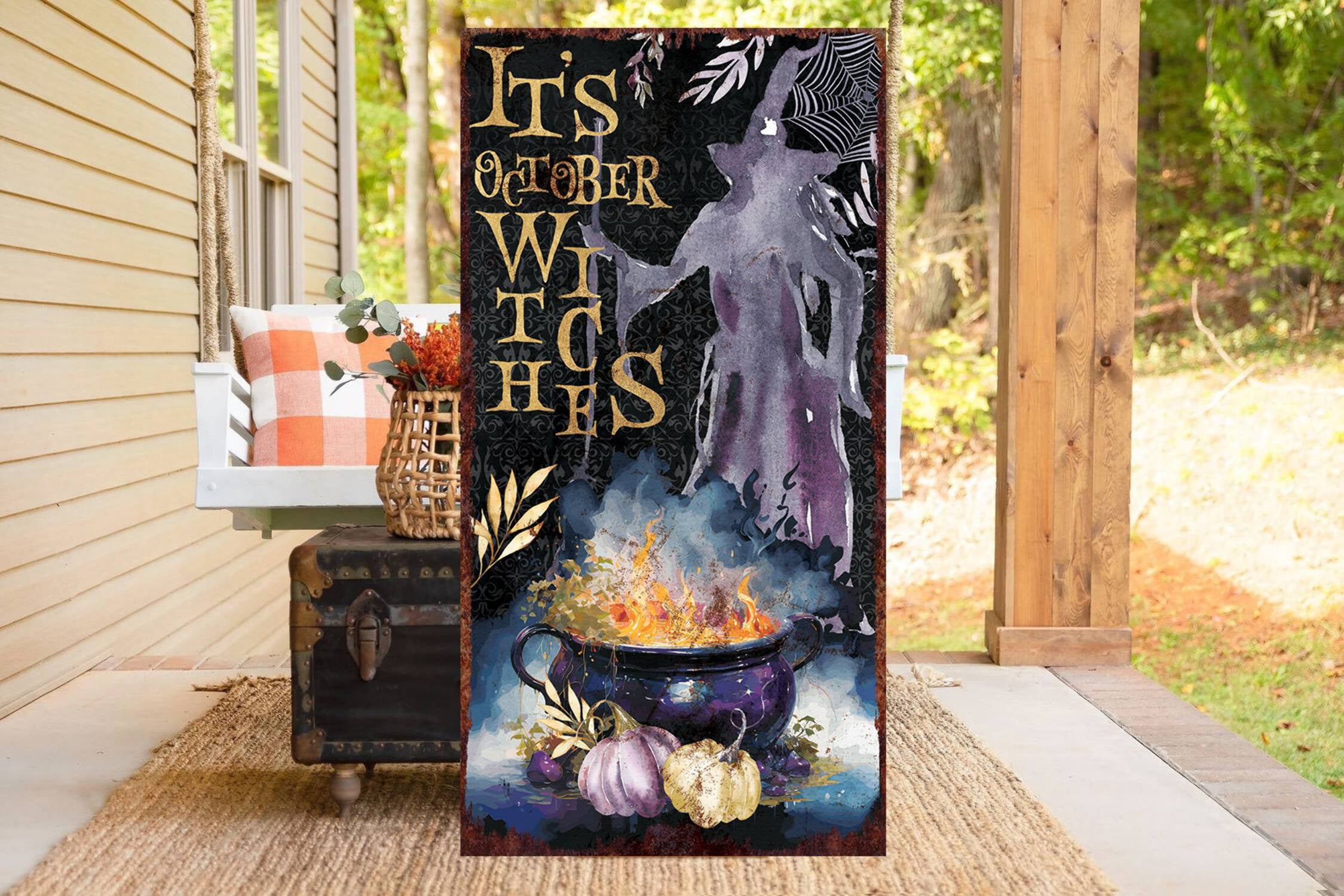 36in It's October Witches Halloween Porch Sign - Front Porch Halloween ...