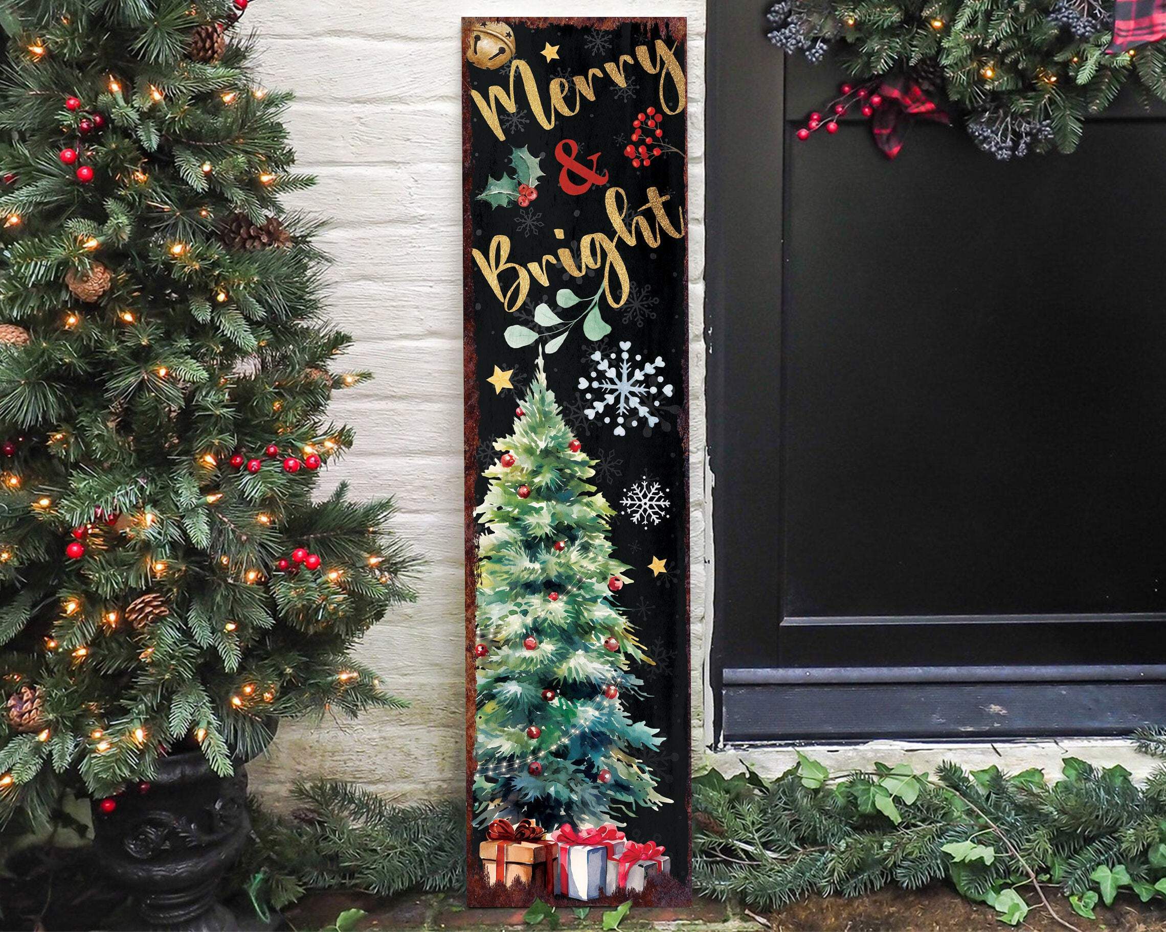36in Merry & Bright Christmas Porch Sign - Front Porch Christmas ...