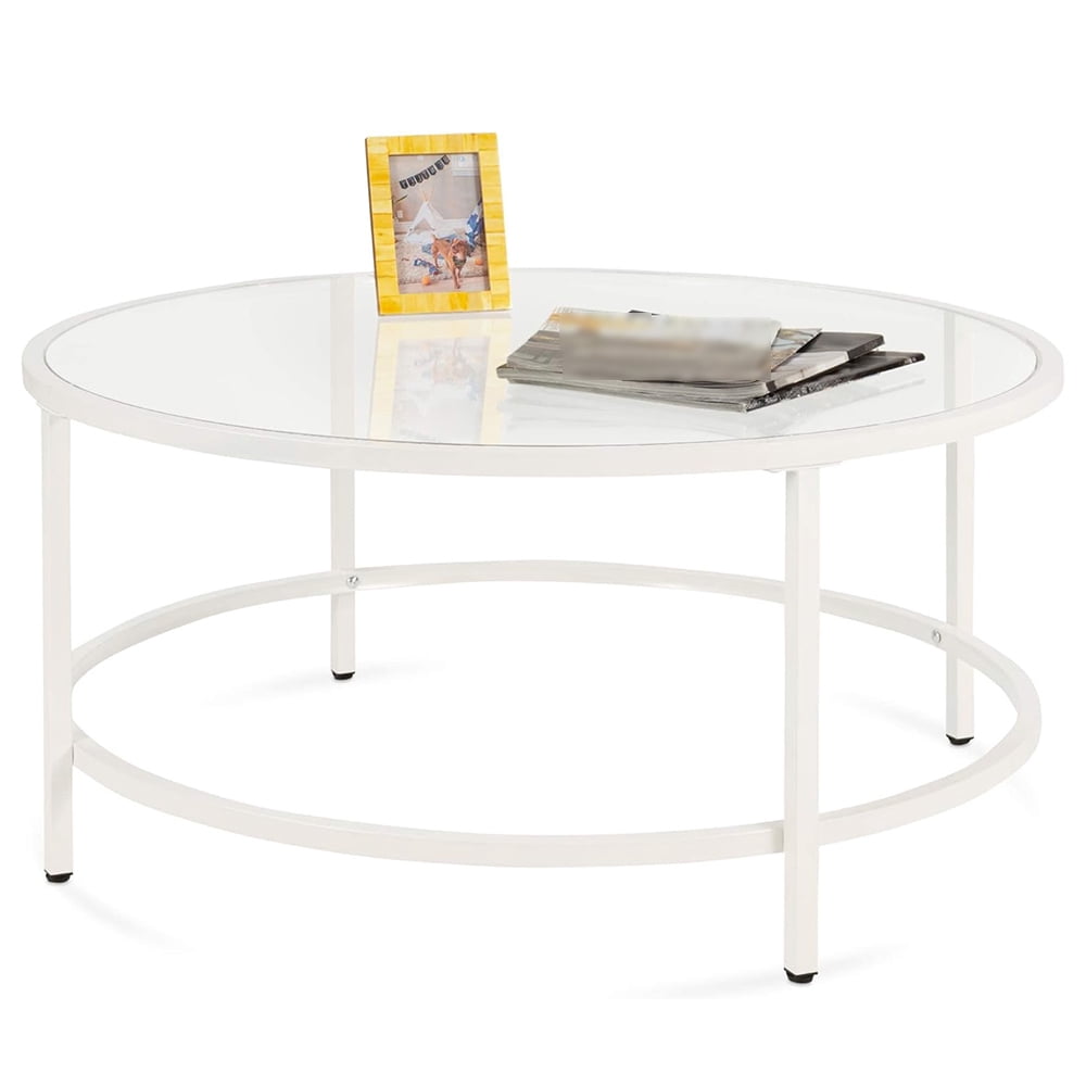36in Modern Round Side Table, Tempered Glass Accent Side Coffee Table ...
