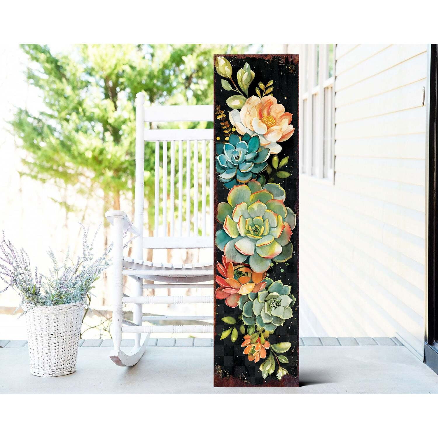 TX USA 36in Spring Porch Sign with Succulent Design Front Door Porch ...