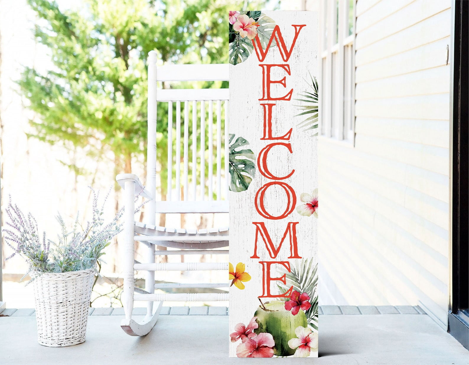 36in Tropical Welcome Porch Sign for Front Door, Wooden 36-inch ...