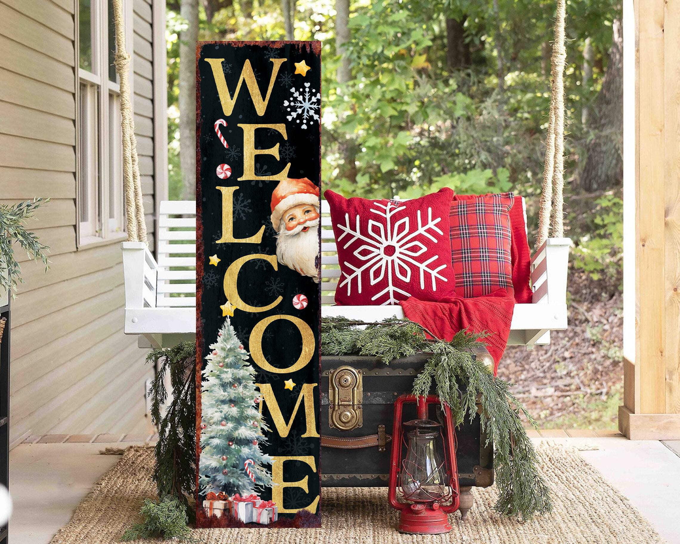 36in Welcome Christmas Porch Sign - Front Porch Santa Christmas Welcome ...