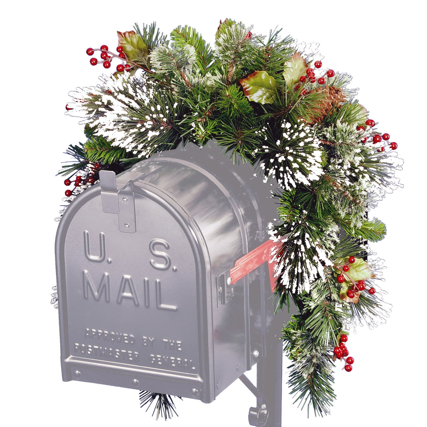Outdoor Wintry Pine 36in. Mailbox Swag with Red Berries and Pine Cones ...