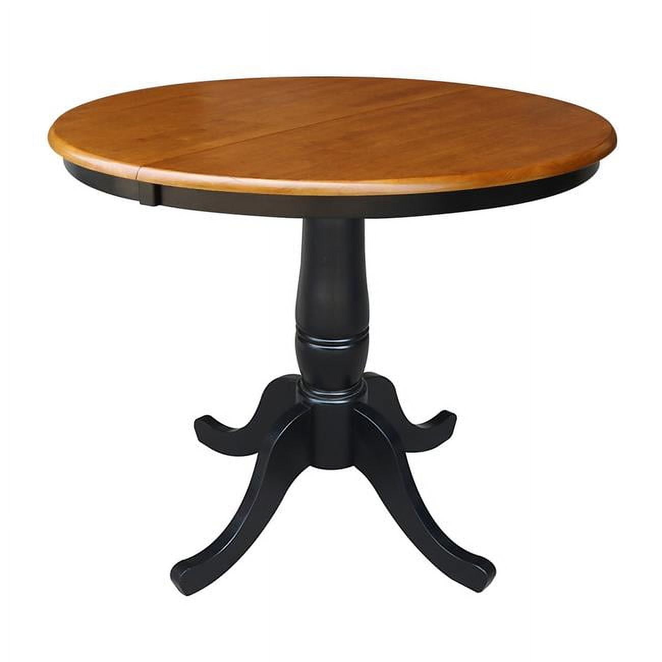 36in. round top ped table with 12in. leaf - Black / Cherry - 30in.h ...