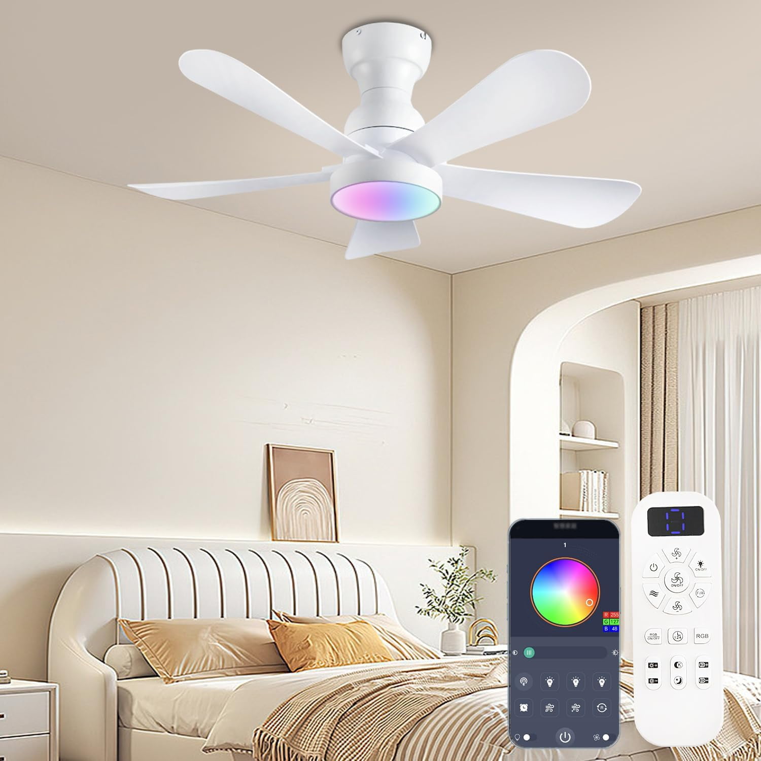 36inch Ceiling Fans with Lights and Remote/App Control, Flush Mount ...