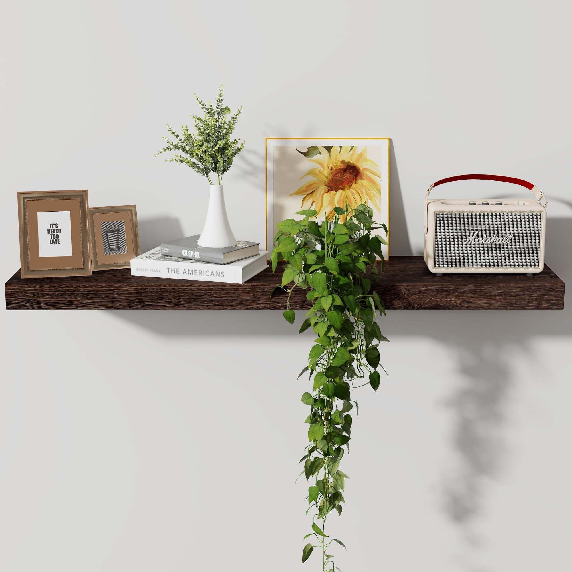 36inch Industrial Floating Shelves, 8 inch Deep Solid Wood Wall Mounted ...