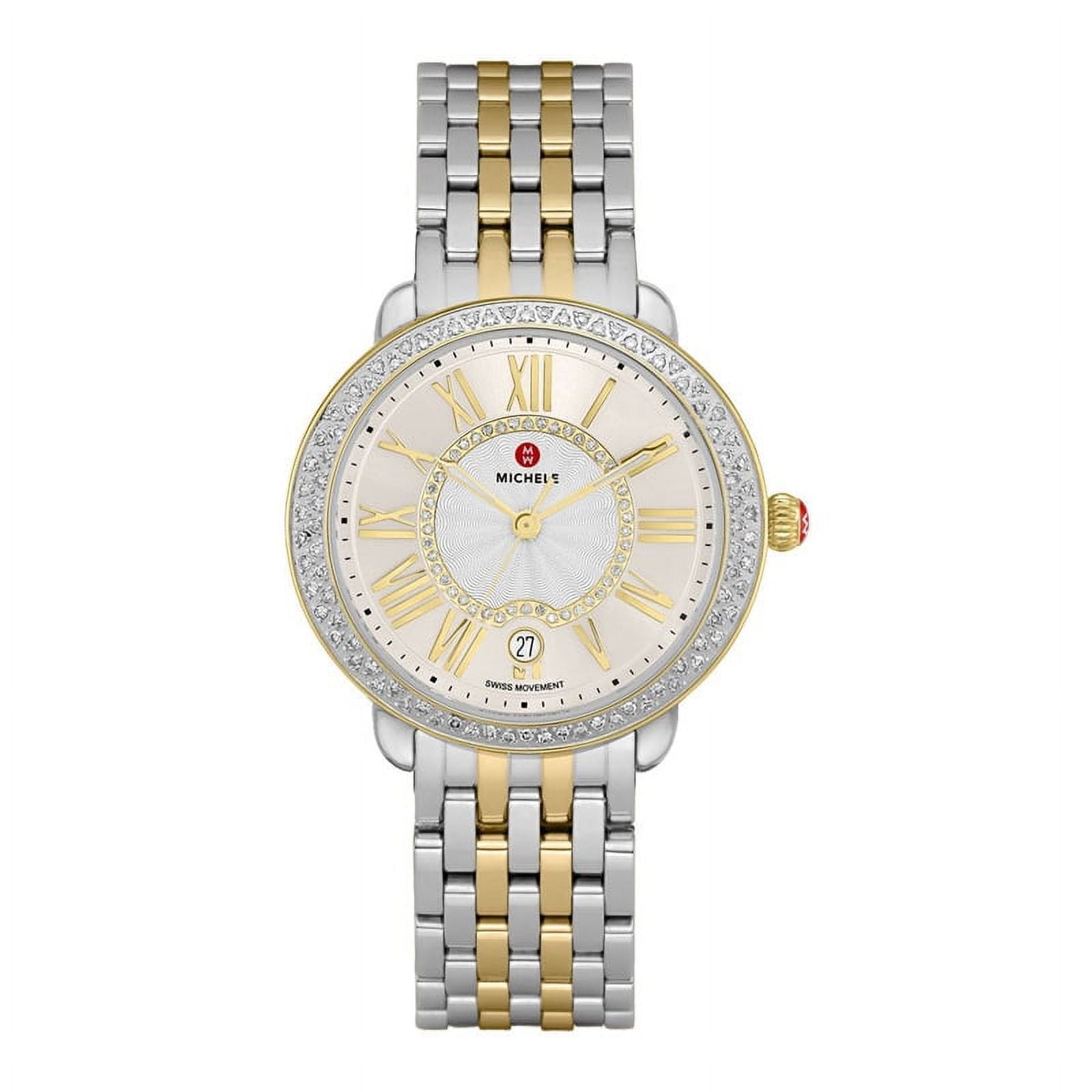 Michele 36mm Serein Mid Ladies Watch, Two Tone Diamond, 18k Gold ...