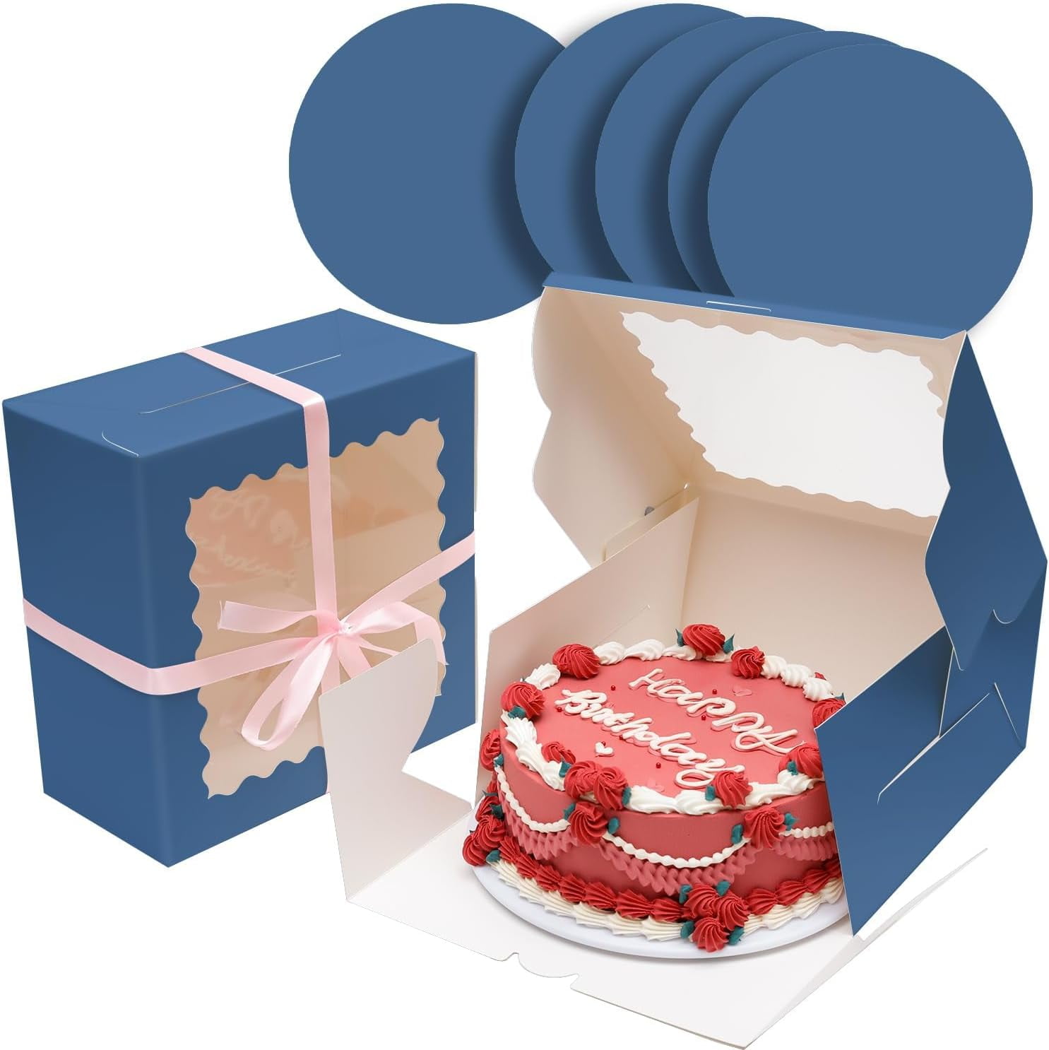 36pcs 10x10x5 Inches Ink Blue Cake Boxes with Window 18-Packs, 10 Inch ...
