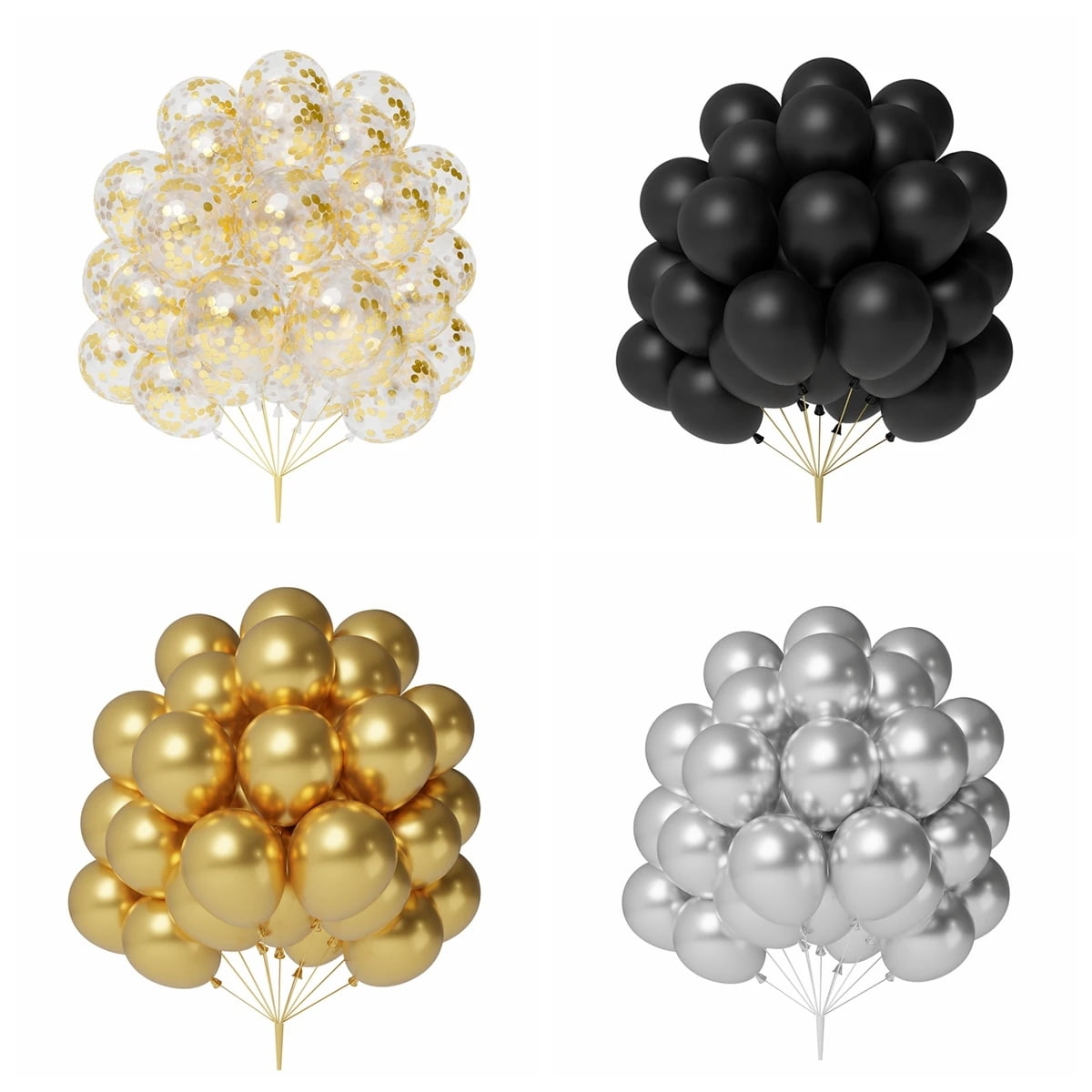36pcs 12inch Balloon Bundle Set Gold Silver Metal Baloon Black Confetti ...