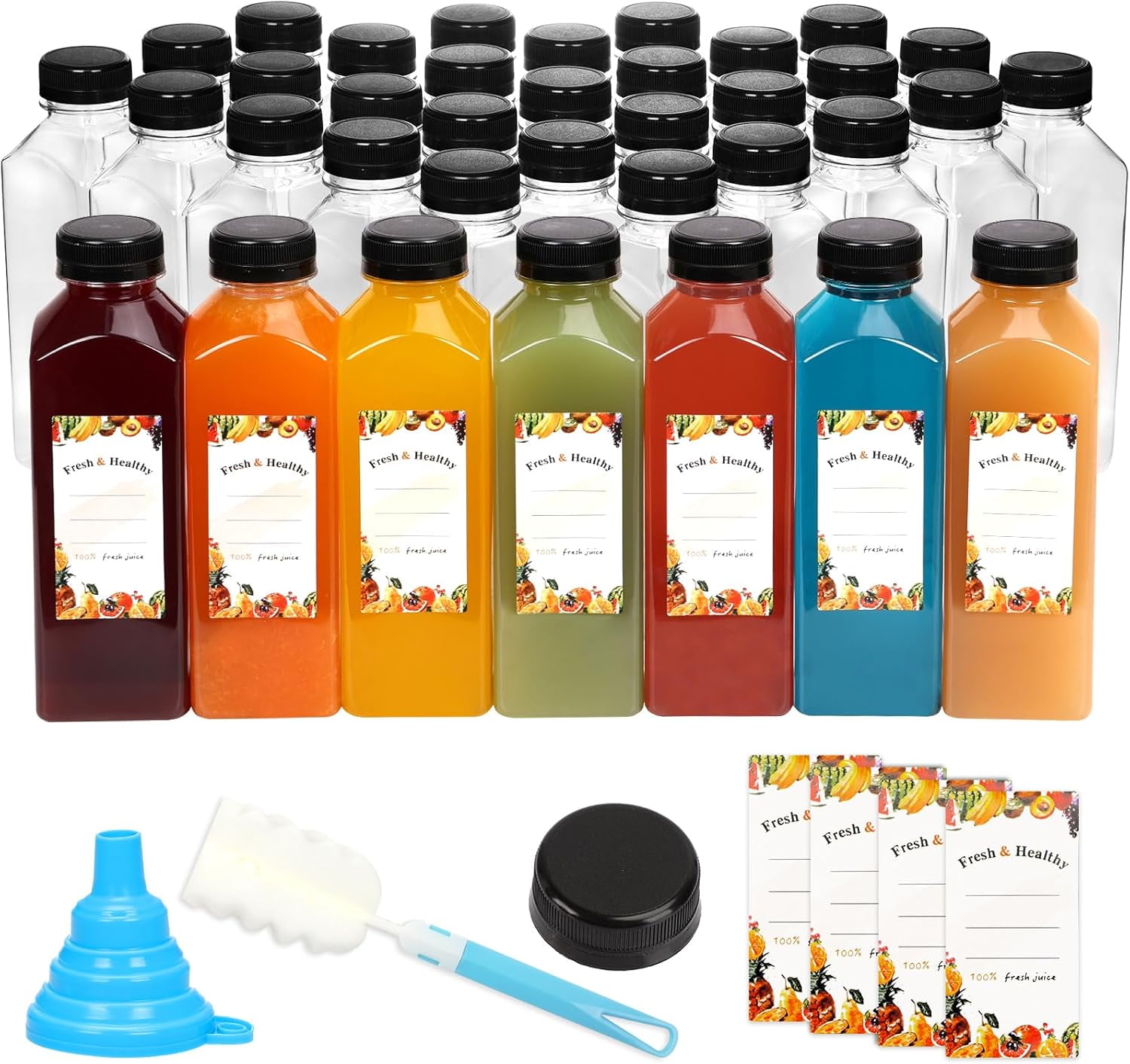 36pcs 16oz Juice Bottles, Plastic Bottles with Lids, Reusable Clear ...
