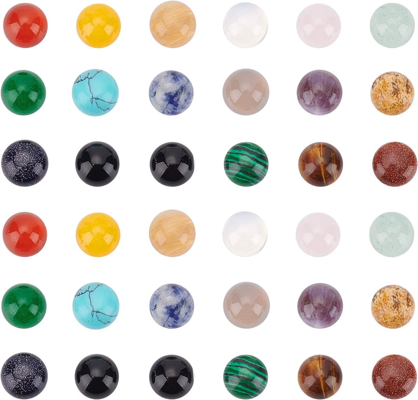 36pcs 18 Materals Gemstone Cabochon 8mm Half Round Stone Cabochons ...