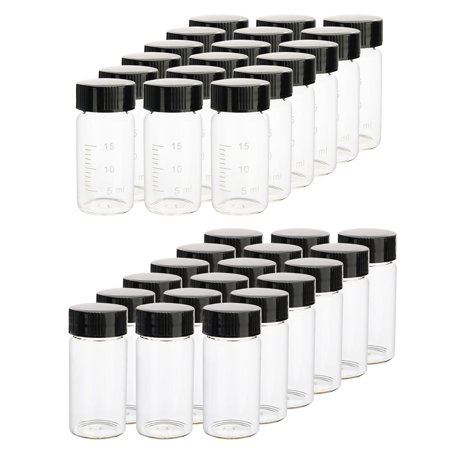 36pcs 20ml Clear Small Glass Bottle with Scale(18pcs) Black Screwcap ...
