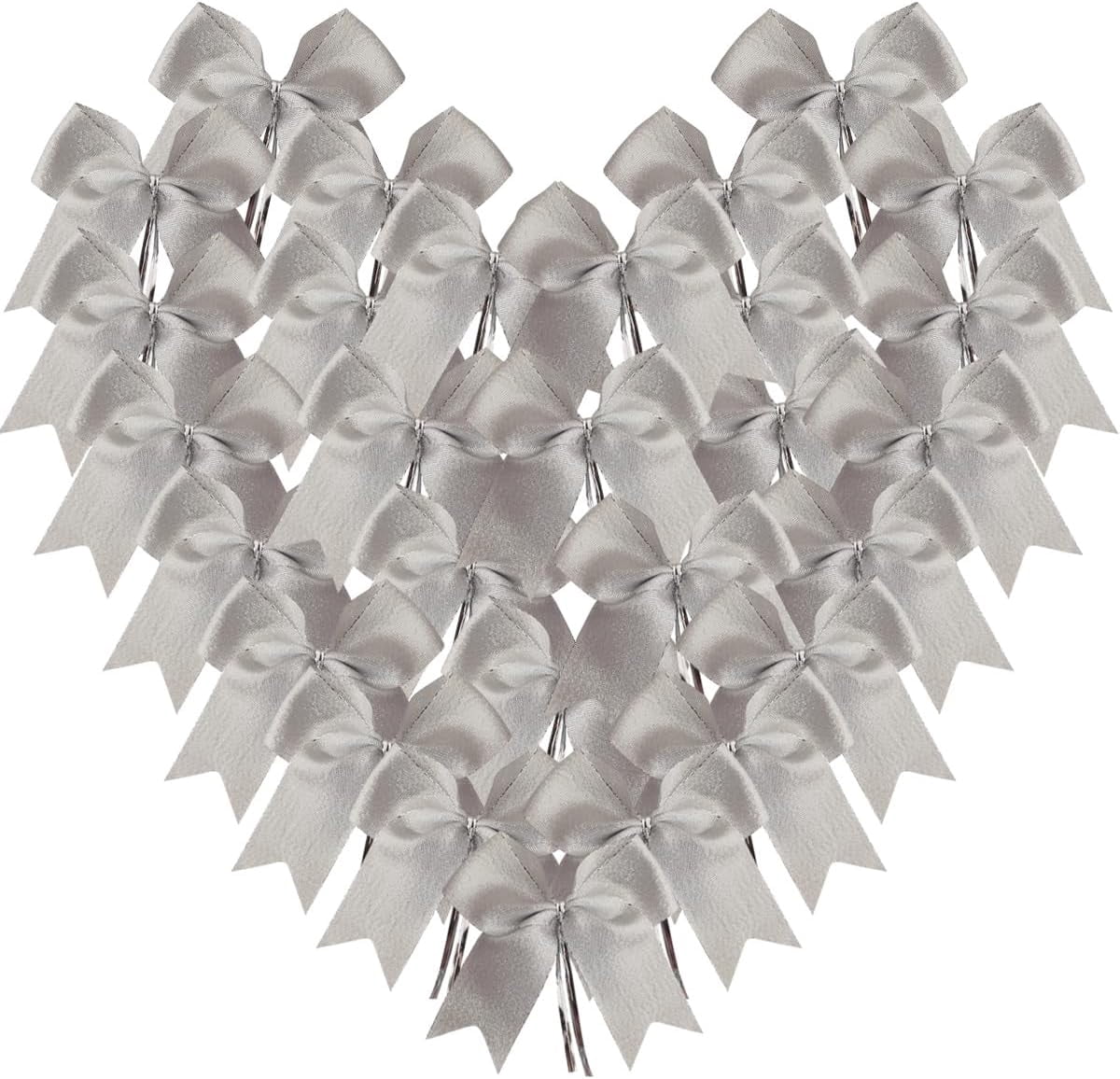 36pcs 4-1/2" Metallic Silver Ribbon Bows with Twist Ties for Crafts ...