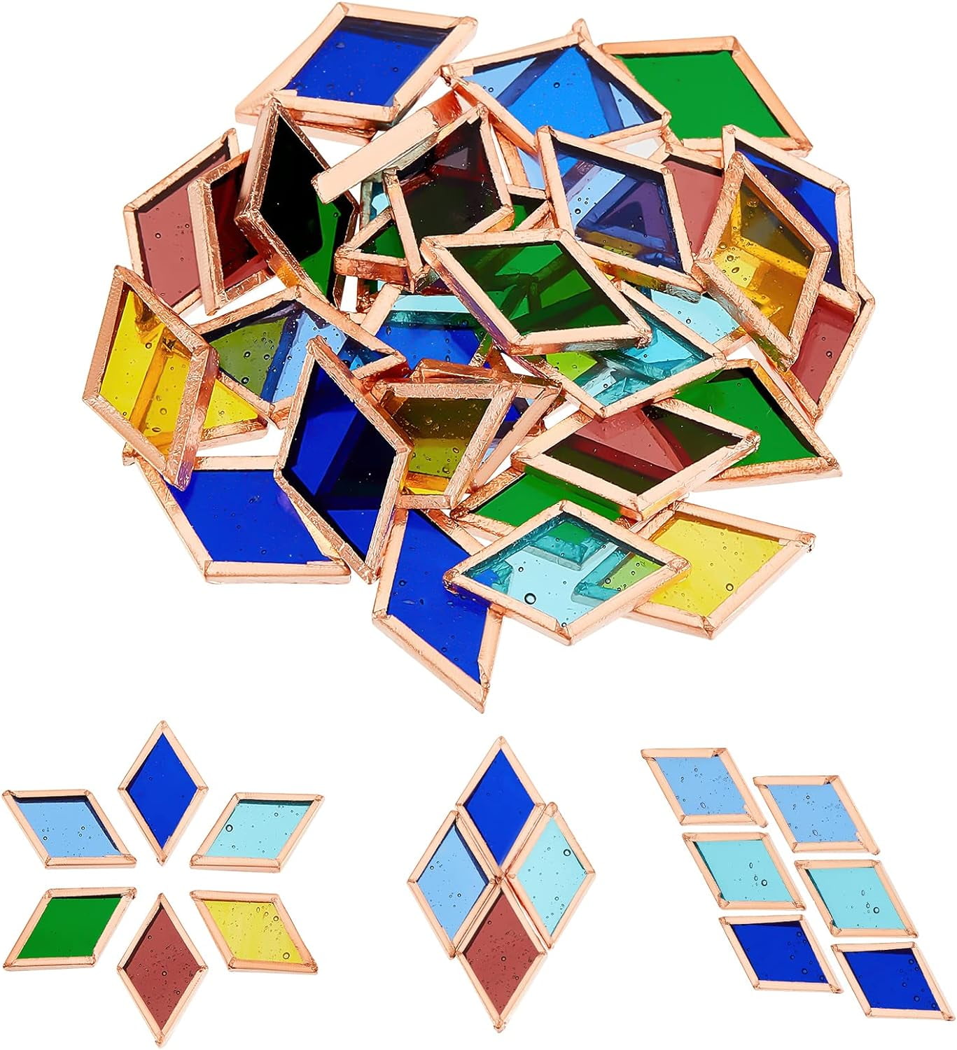 36pcs 6 colors Colored Glass Mosaic Tiles with Rose golden Brass Edge ...