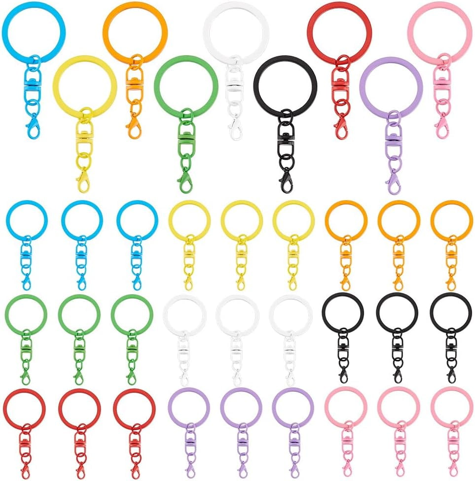 36pcs 9 Colors Keychain Rings with Chain Lobster Claw Clasps 30mm ...