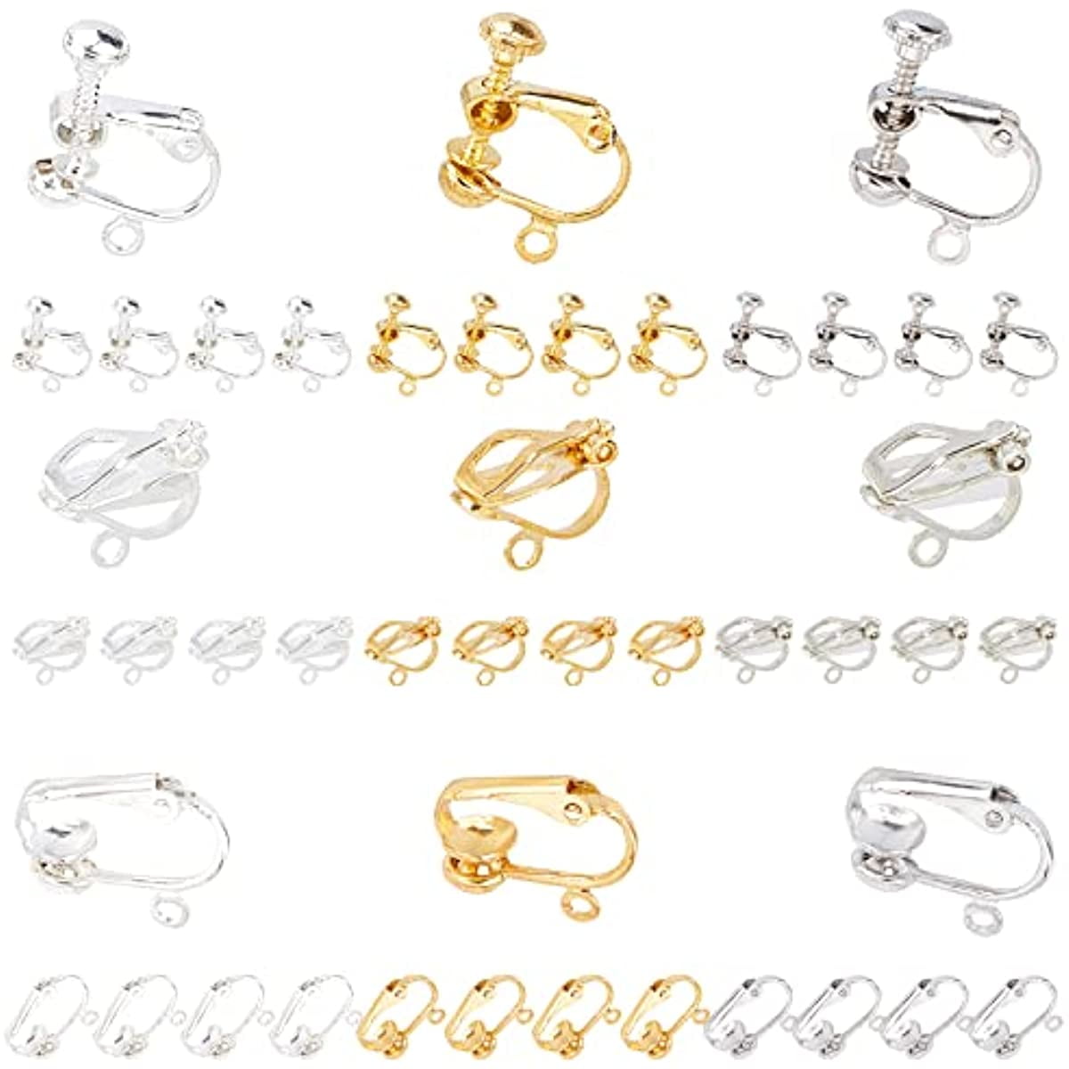 36pcs 9 Style Clip-on Earring Findings Adjustment Brass Screw Clip ...
