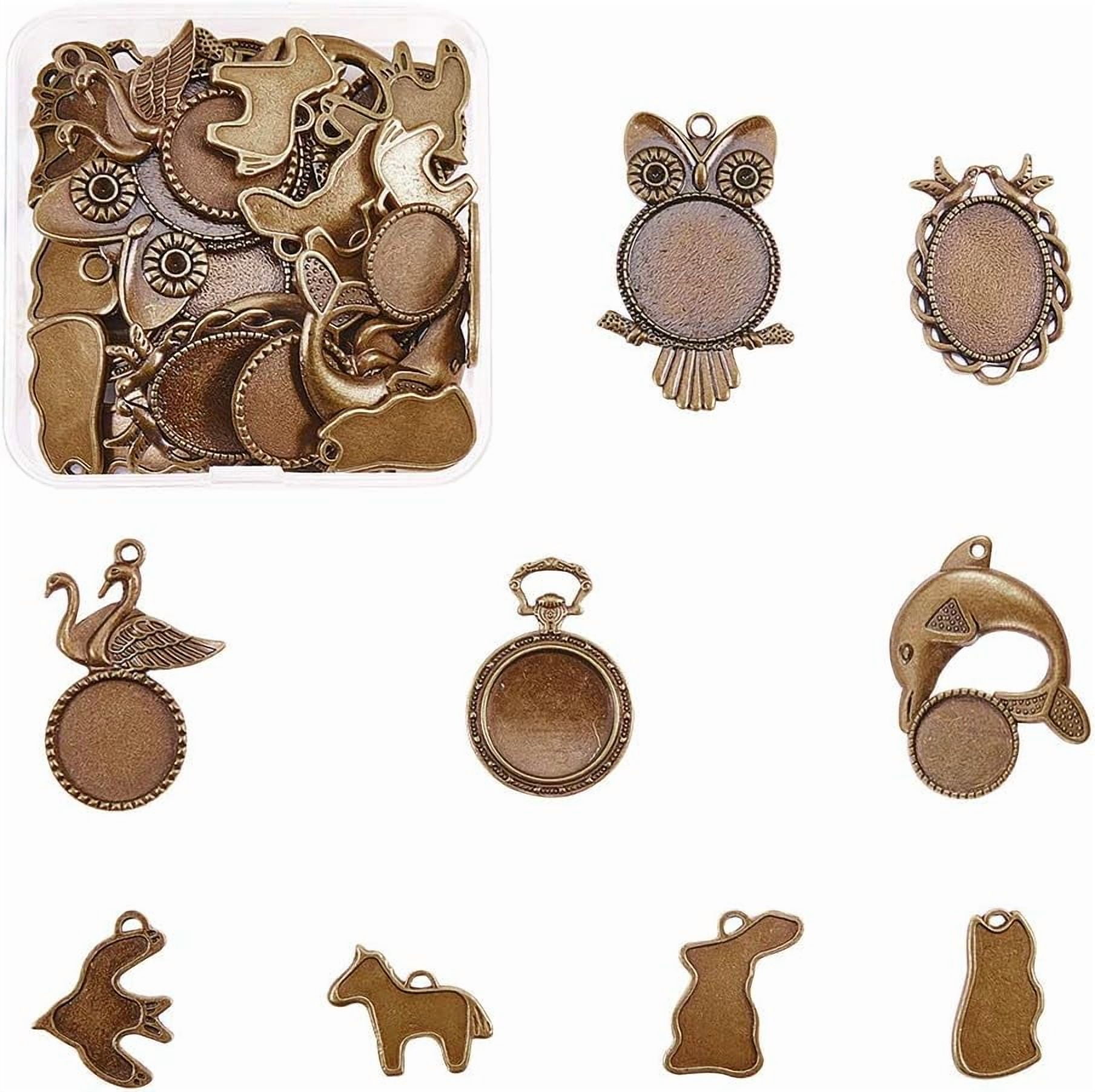 36pcs Animal Theme Open Bezel Charms 9-Style Alloy Cameo Bezel Pendants ...