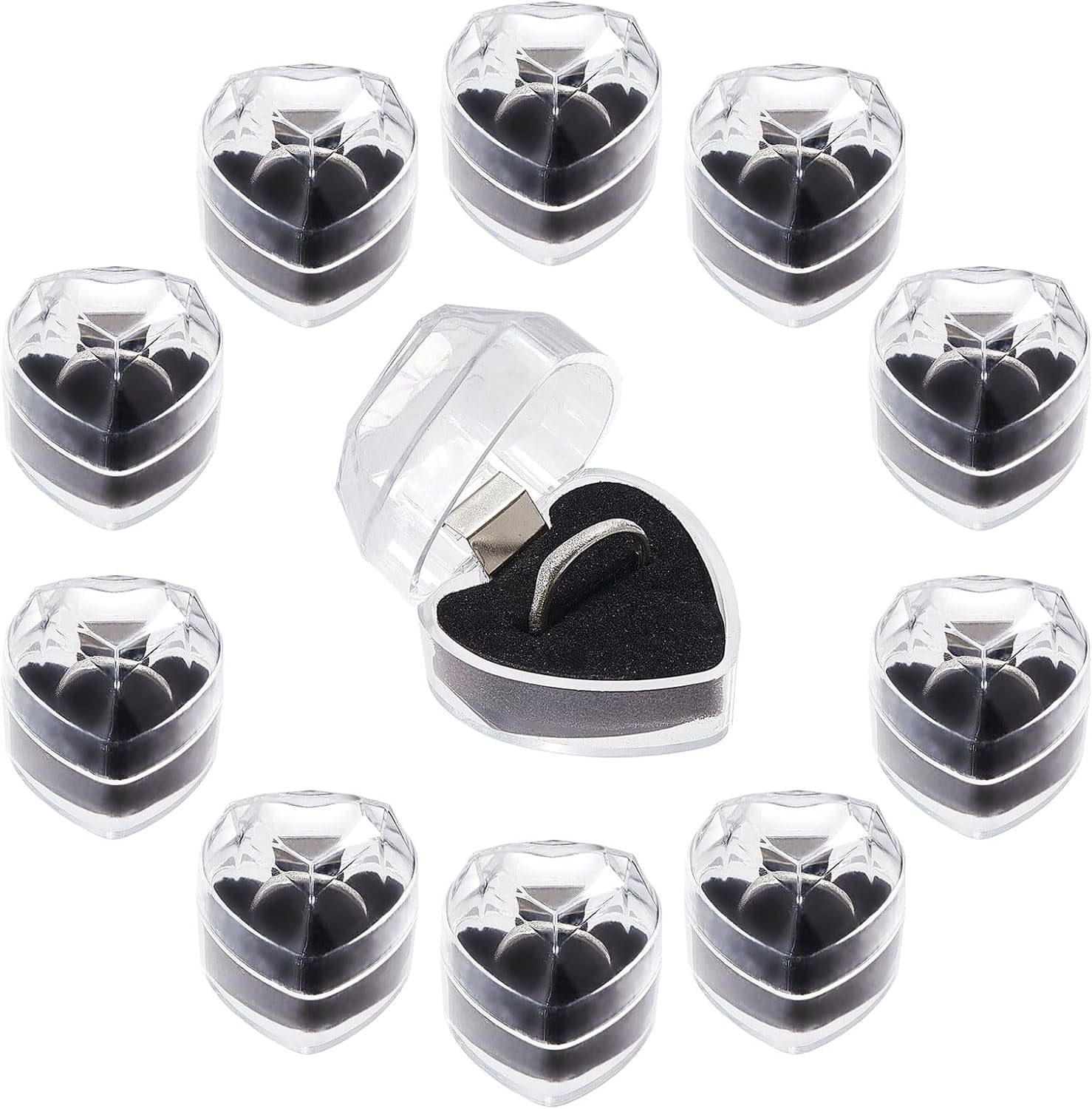 36pcs Black Clear Plastic Ring Boxes Heart Shape Earrings Studs Jewelry ...