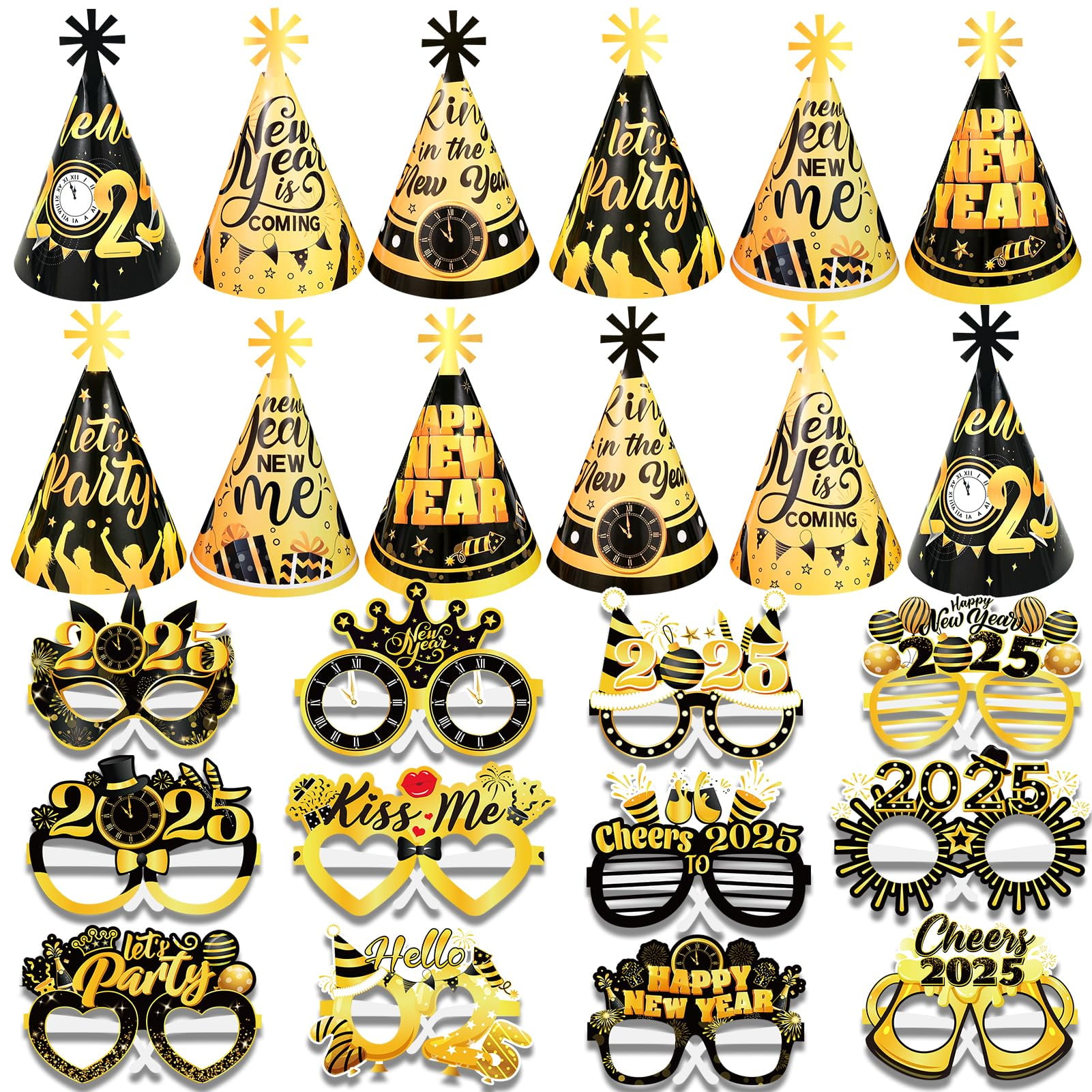 36pcs Black Gold New Years Eve Party Supplies 2025 NYE Party Favors ...