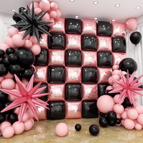 36pcs Black and Pink Square Foil Balloons Wall Backdrop with 147pcs ...